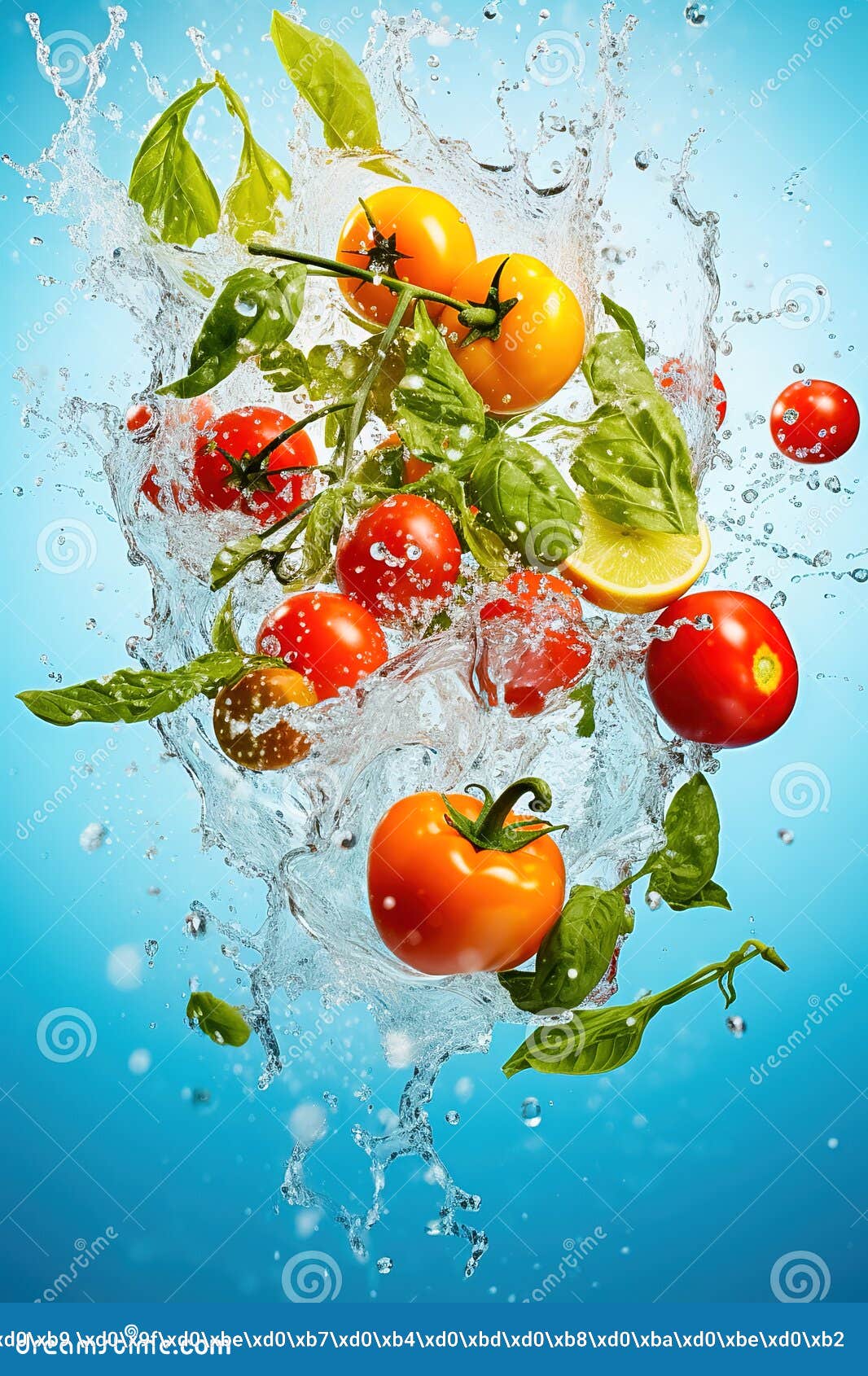 Tomatoes in Flight with Splashes. Stock Illustration - Illustration of ...