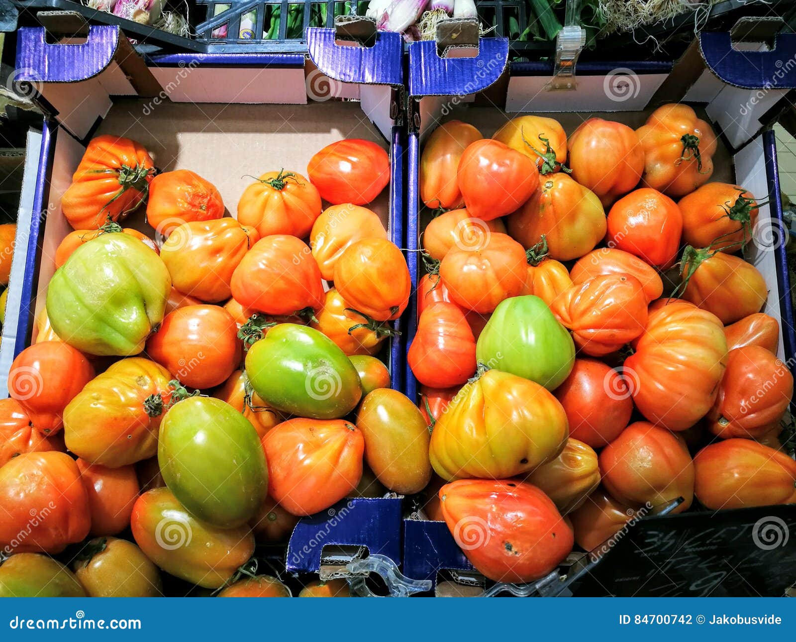 Organic Tomatoes in Market into Fruit Crates Stock Photo - Image of ...