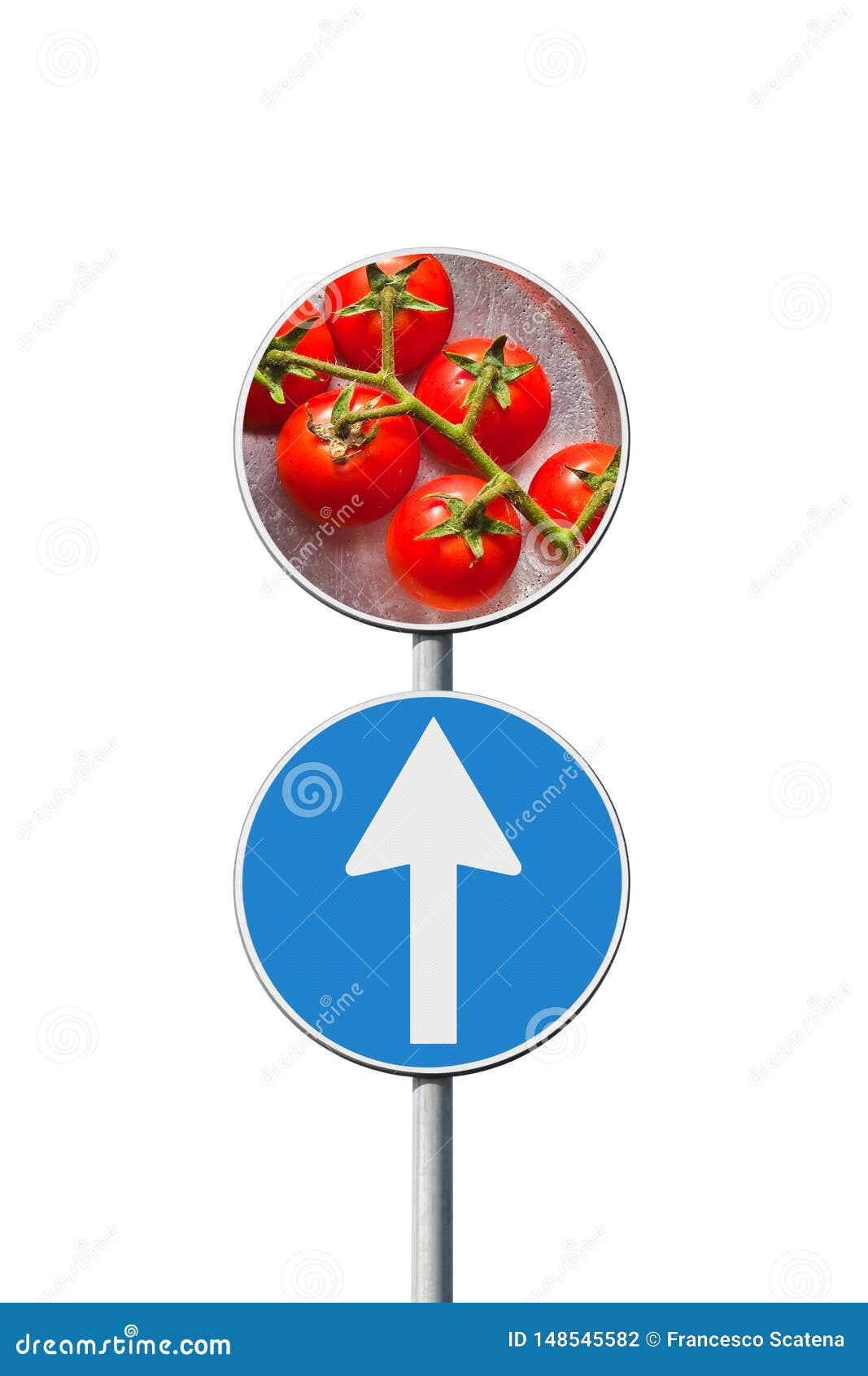 Tomatoes Marketing Concept Image with Road Sign Stock Photo - Image of ...