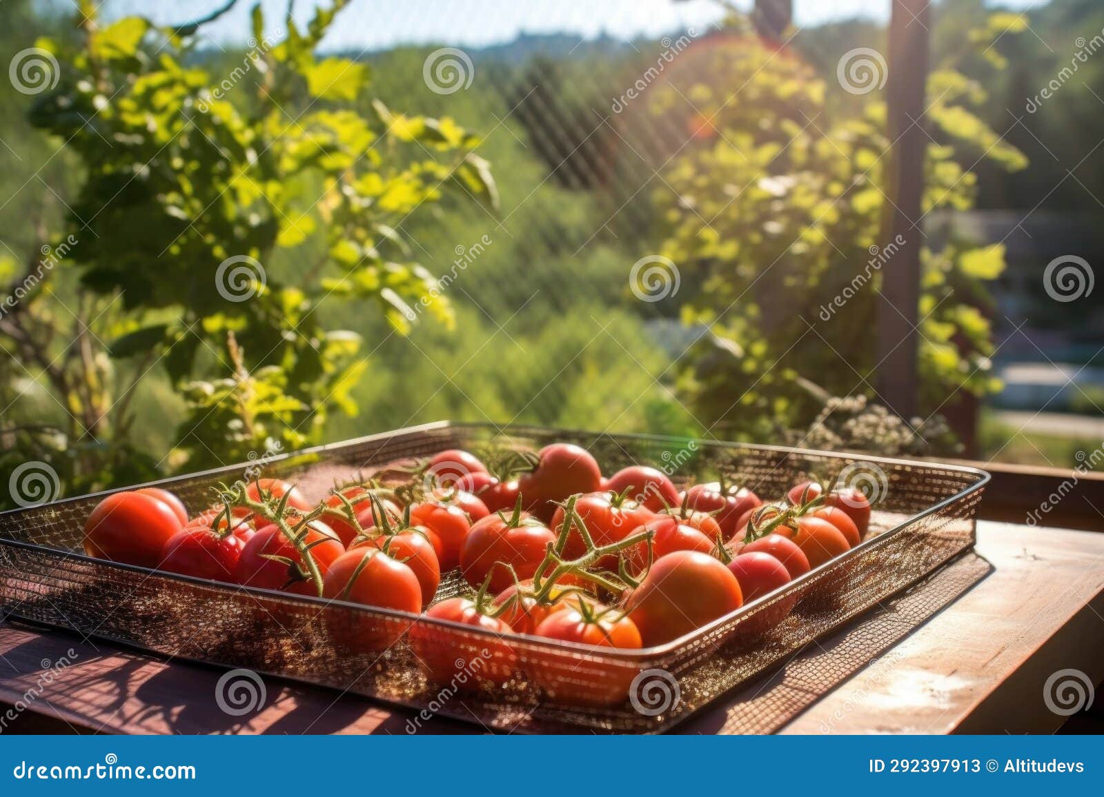 Tomatoes on Mesh Trays in a Sunny Garden Stock Image - Image of produce ...