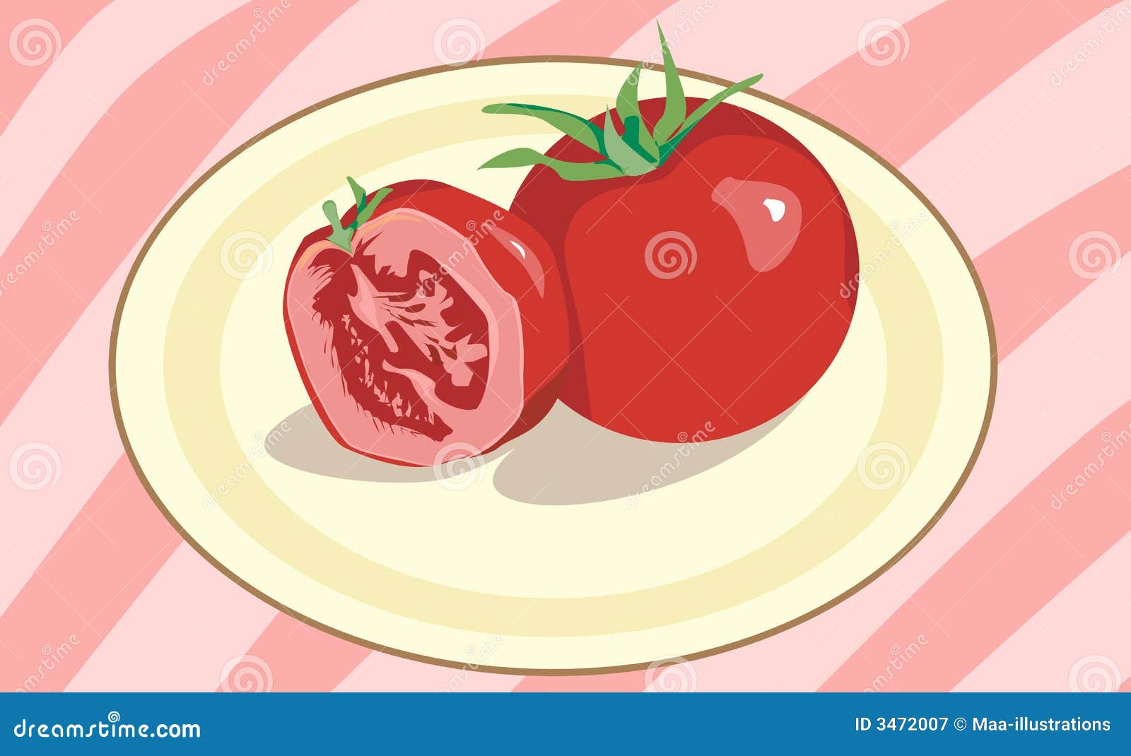 Tomatoes on the plate stock vector. Illustration of drink - 3472007