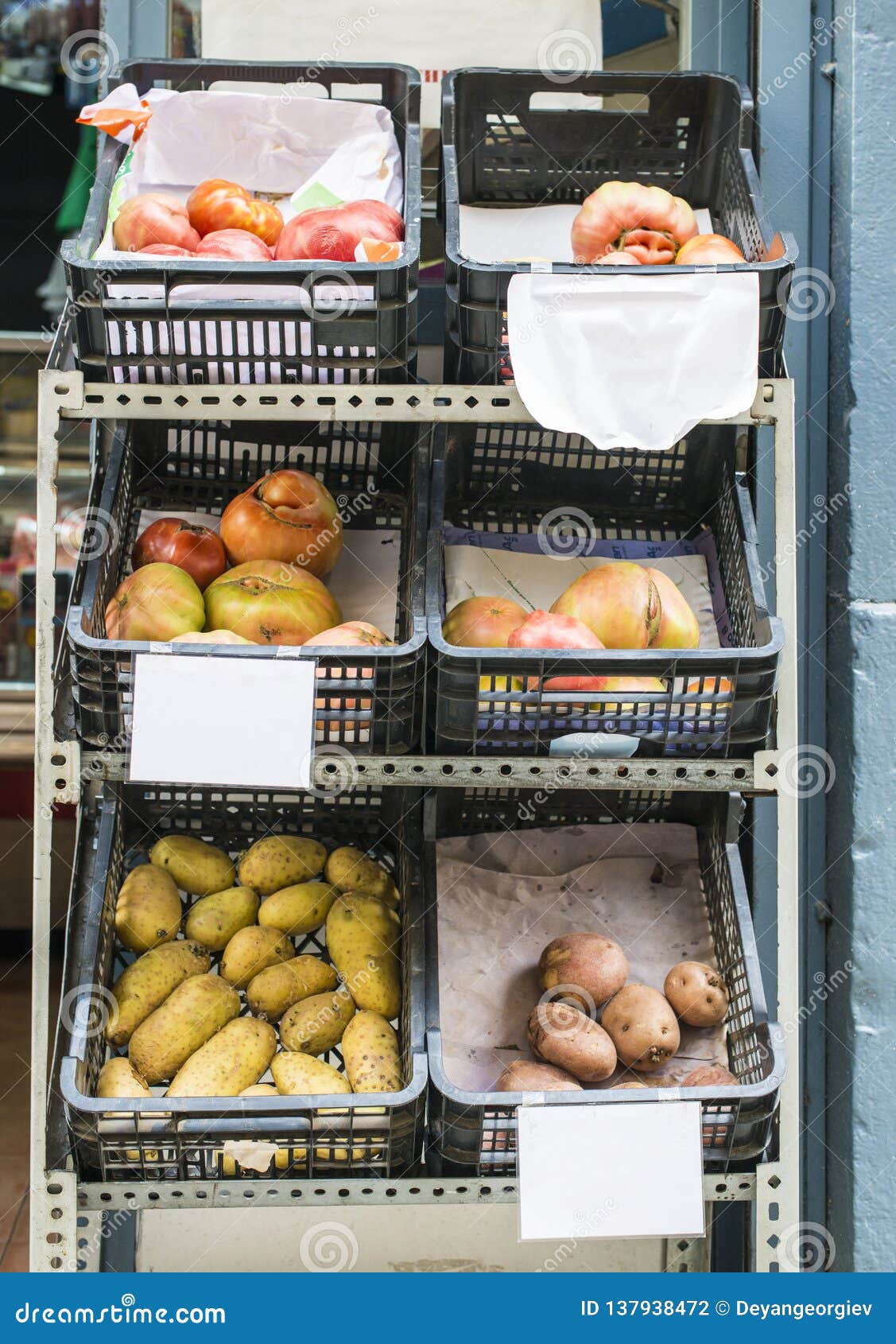 Tomatoes and Potatoes in Authentic Shop Stock Photo - Image of ...
