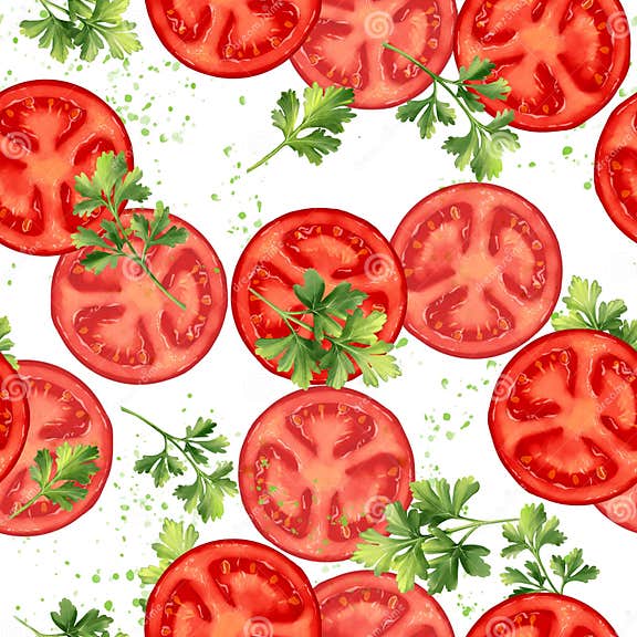 Tomatoes Slices Seamless Pattern Background Illustration Stock Photo ...