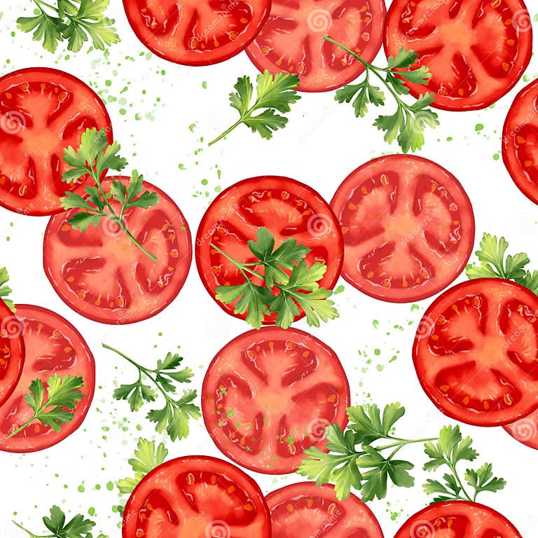 Tomatoes Slices Seamless Pattern Background Illustration Stock Photo ...