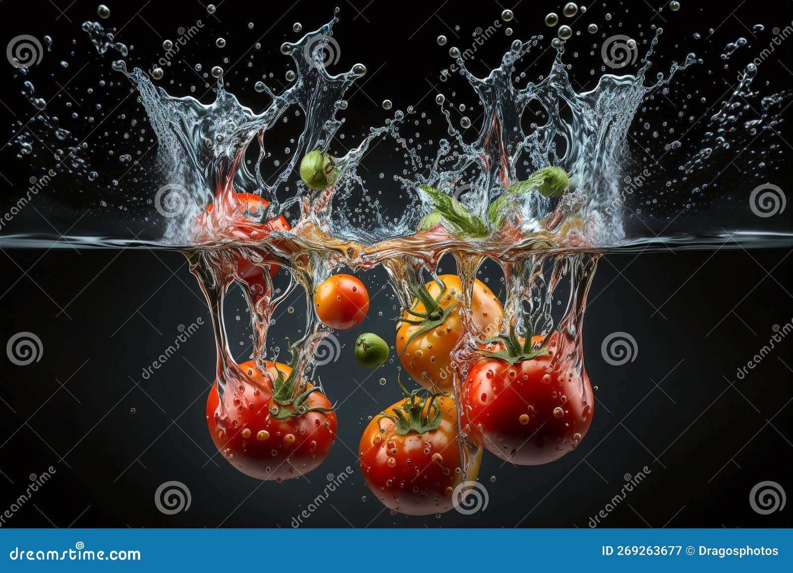 Tomatoes Splashed or Thrown in Water. Water Splash Fresh Fruit Creative ...