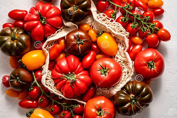 Tomatoes on the Table. Tomatoes of Different Varieties Stock Photo ...