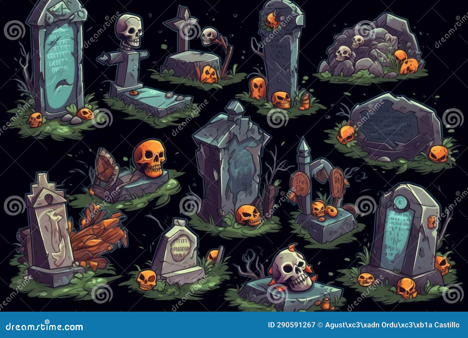 Tombstone Cartoon Set. Halloween Illustration. Stock Illustration ...