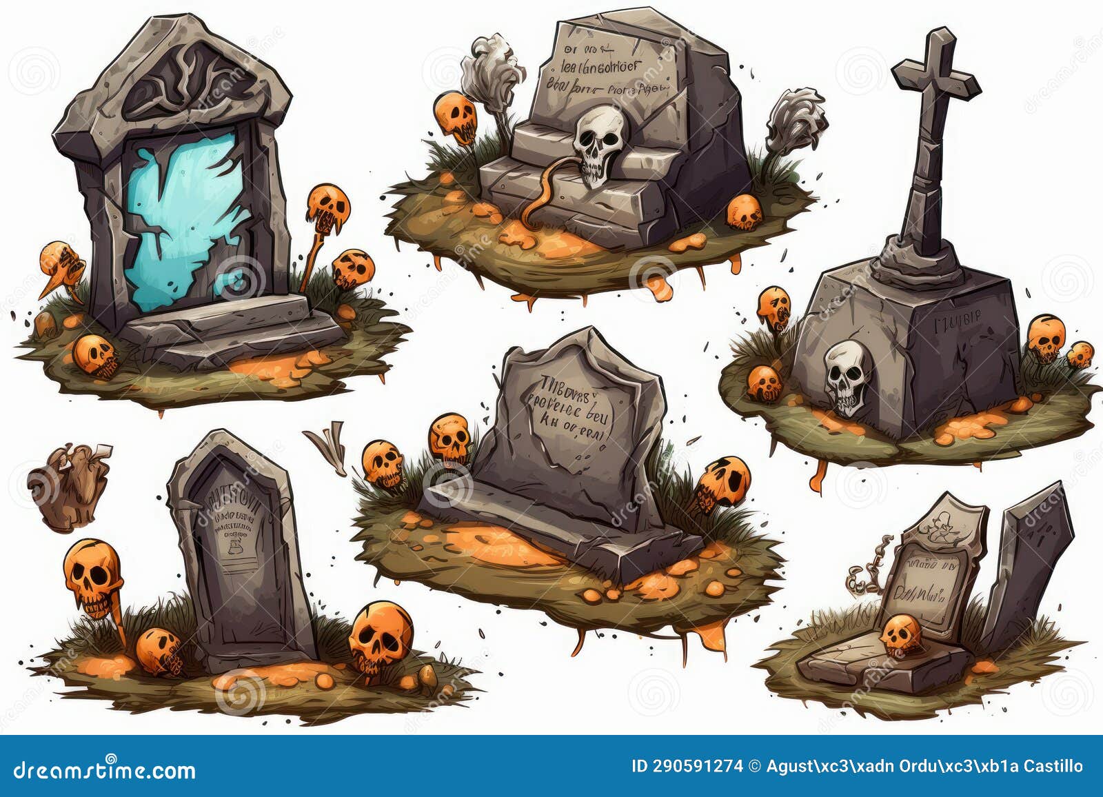Tombstone Cartoon Set. Halloween Illustration. Stock Illustration ...