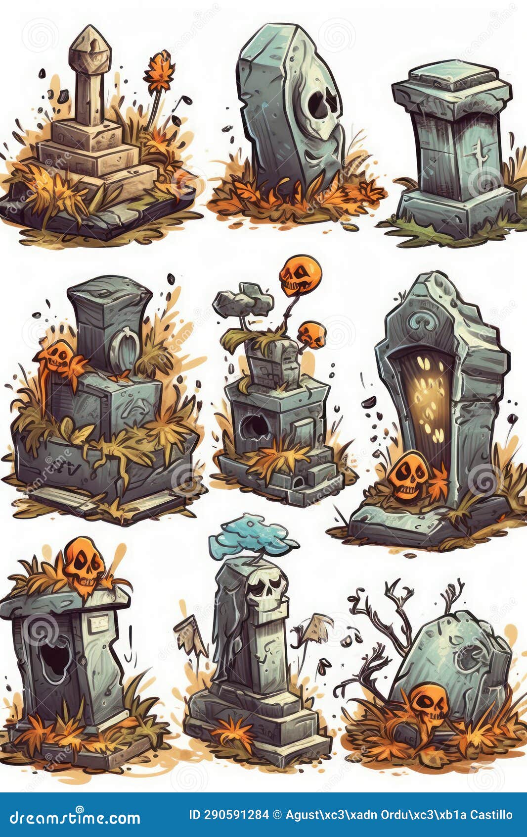 Tombstone Cartoon Set. Halloween Illustration. Stock Illustration ...