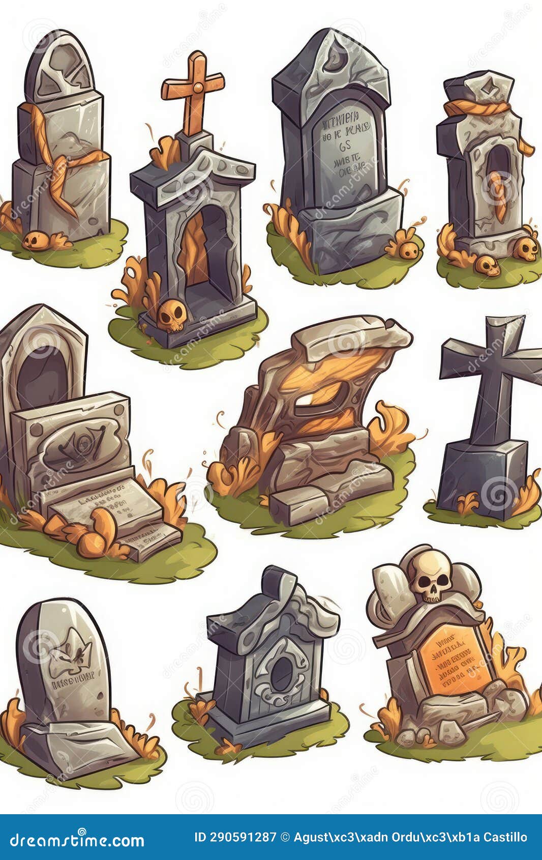 Tombstone Cartoon Set. Halloween Illustration. Stock Illustration ...
