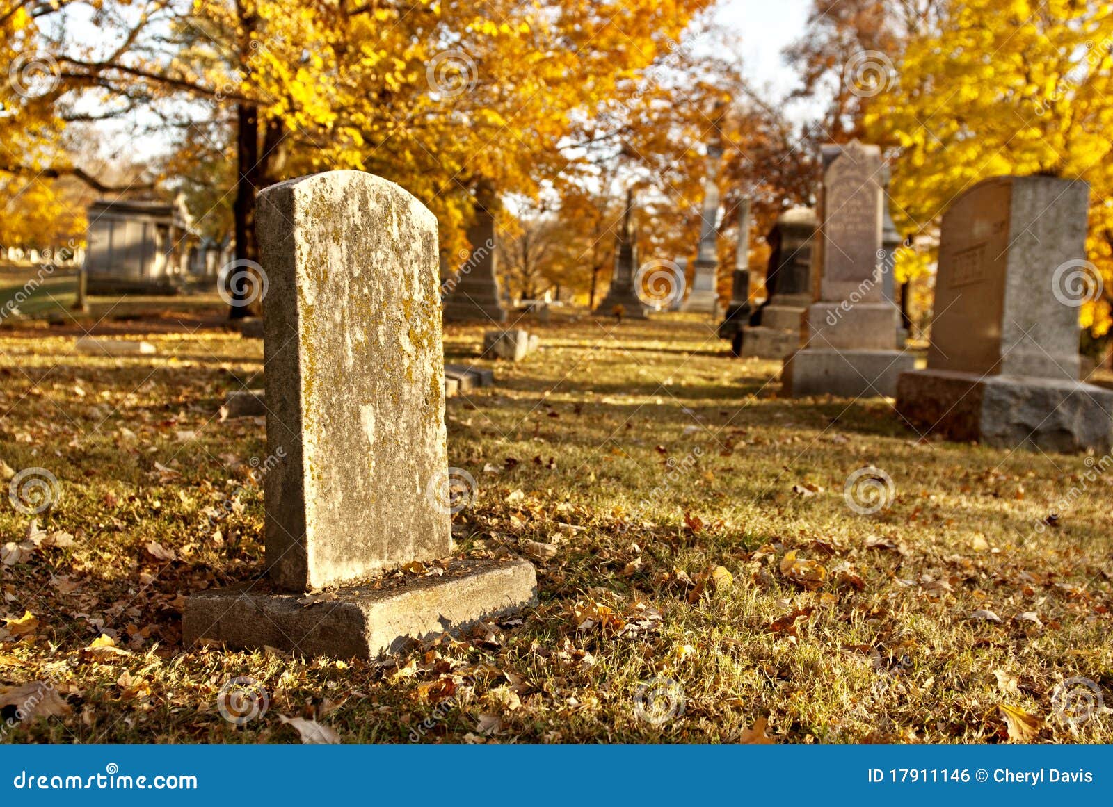 Tombstone at Cemetery in Fall Stock Photo - Image of horizontal ...
