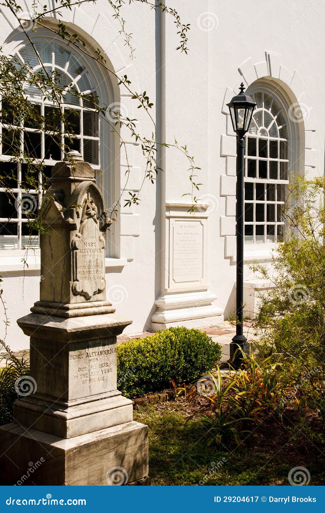 Tombstone and Lamppost by Church Windows Stock Image - Image of death ...