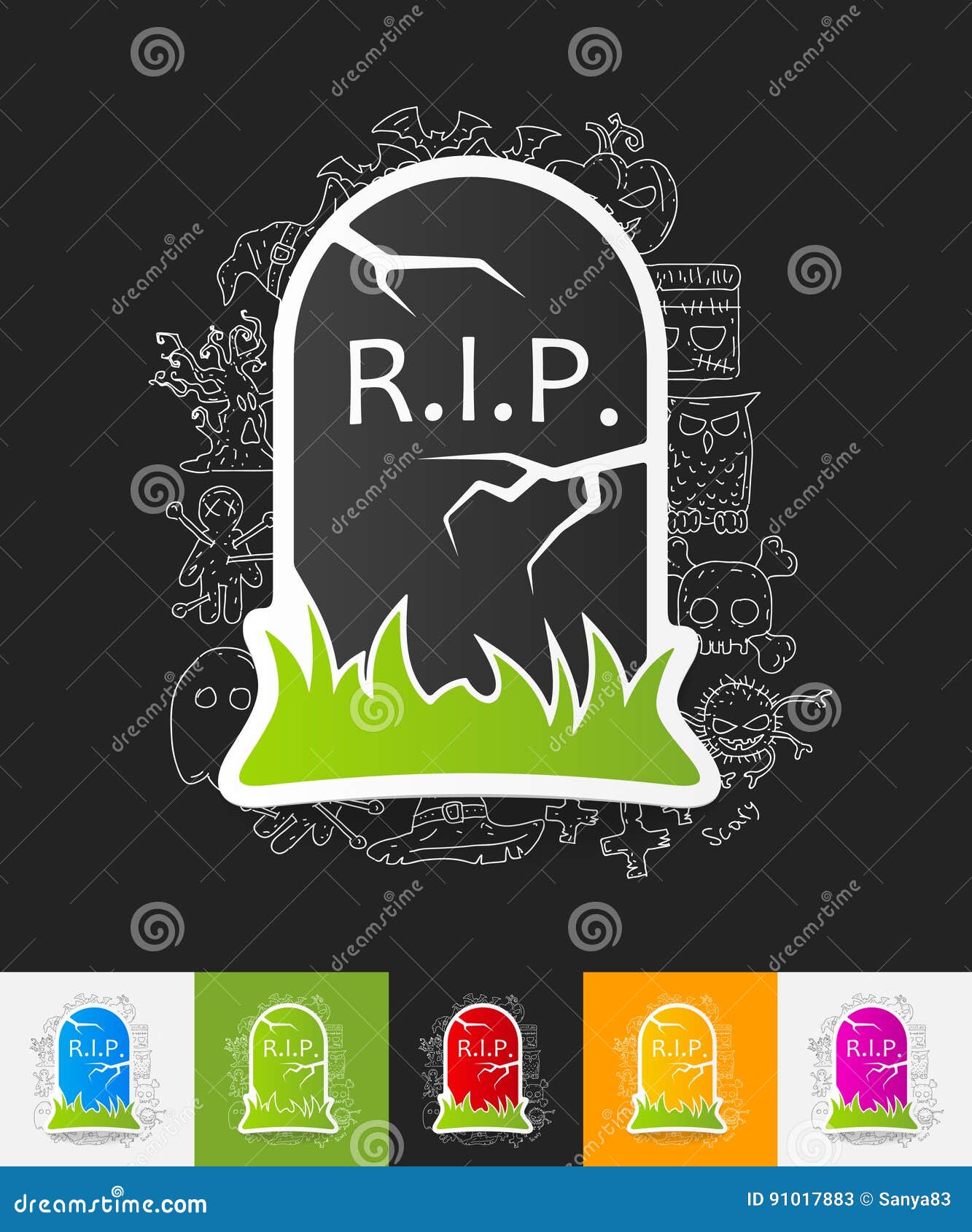 Tombstone Paper Sticker with Hand Drawn Elements Stock Vector ...