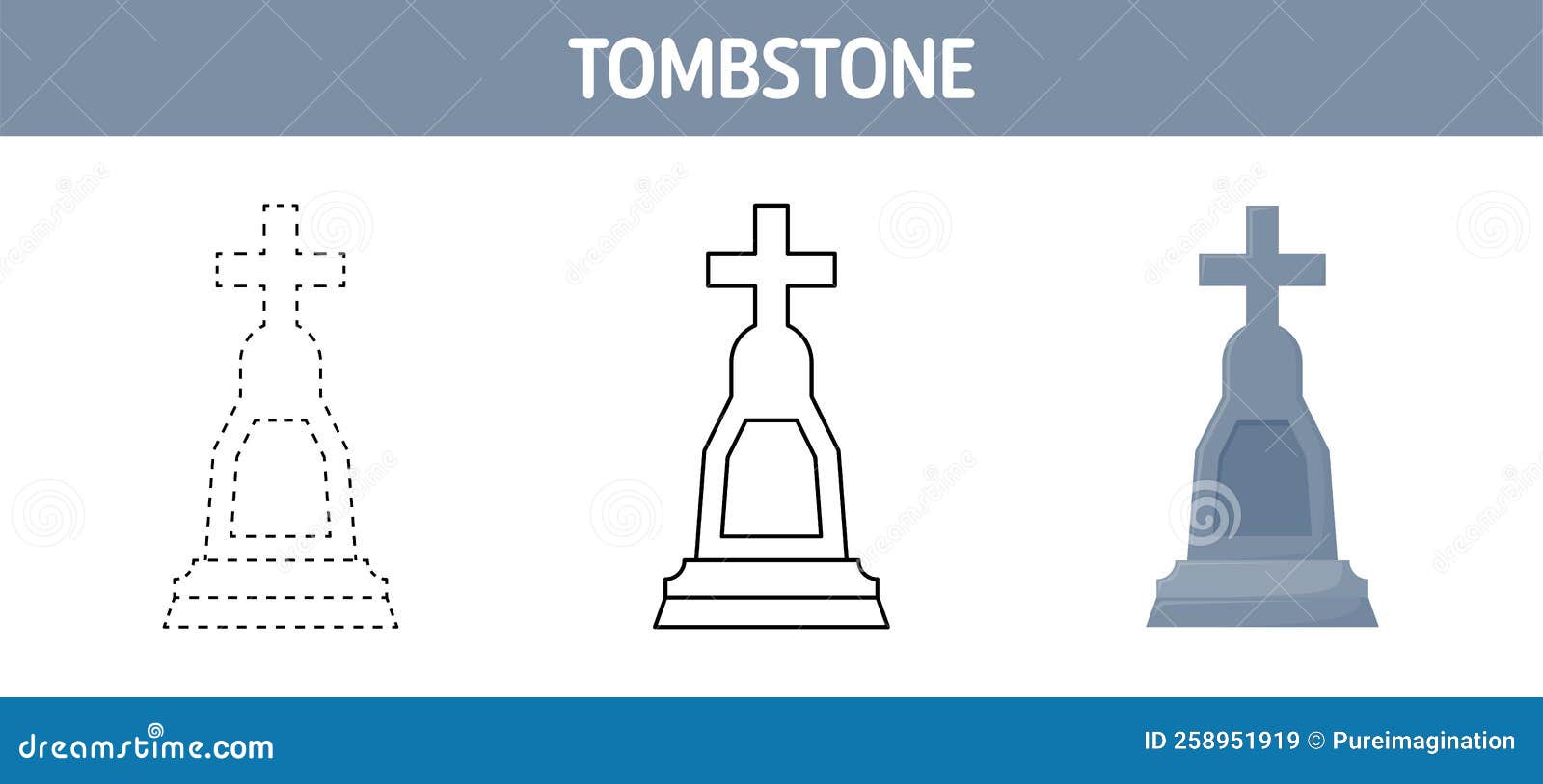 Tombstone Tracing and Coloring Worksheet for Kids Stock Vector ...