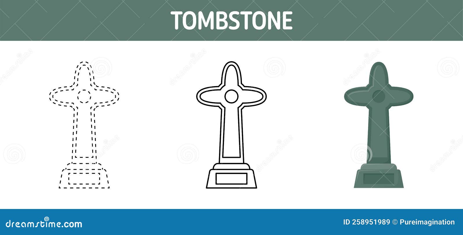 Tombstone Tracing and Coloring Worksheet for Kids Stock Vector ...