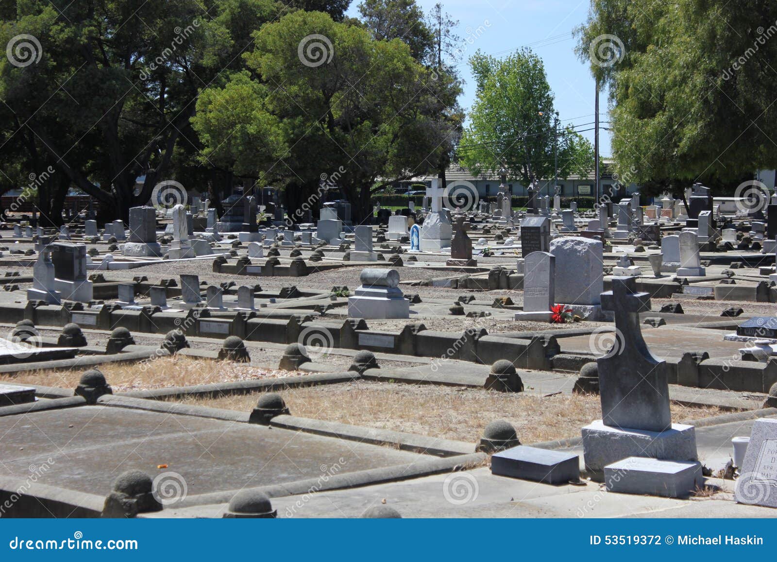 Tombstones in a graveyard stock photo. Image of cross - 53519372
