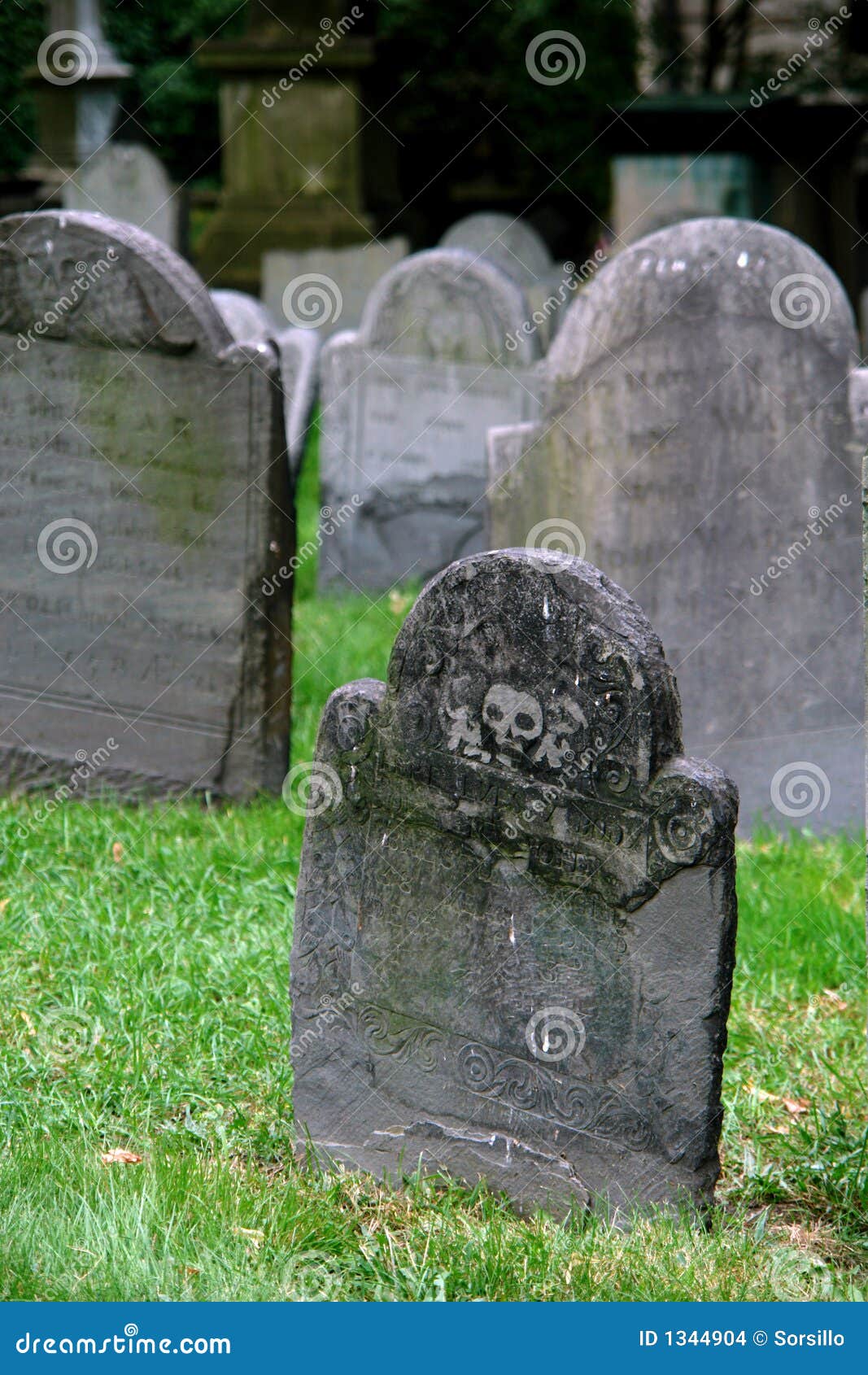 Tombstones in Old Grave Yard One Stock Photo - Image of massachusetts ...