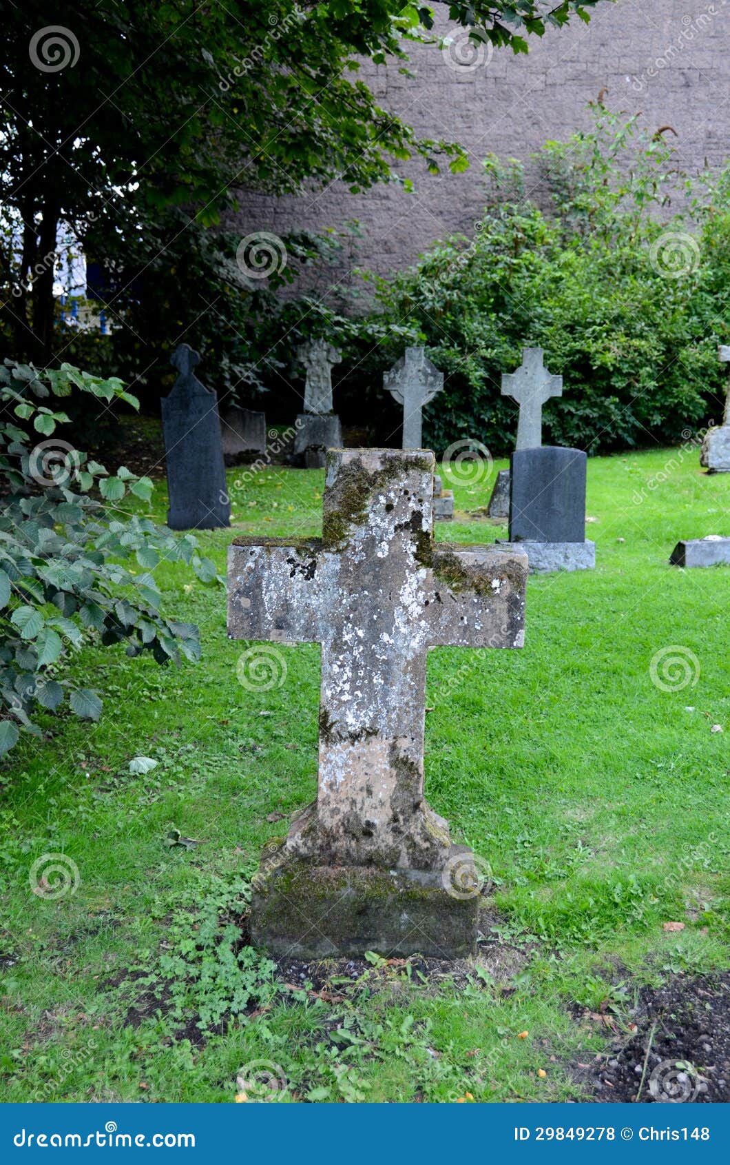 Cross Tombstones at a Graveyard Stock Photo - Image of death, tombstone ...