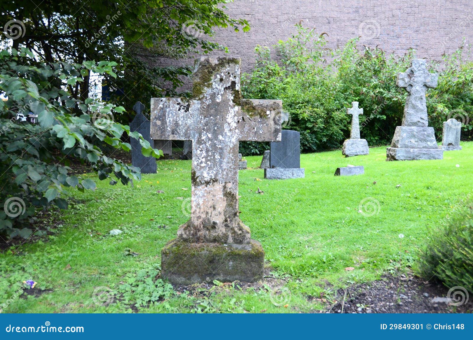 Cross Tombstones at a Graveyard Stock Image - Image of graveyard ...