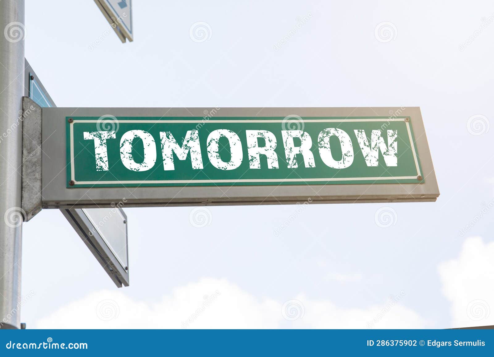 TOMORROW Concept. Street Sign Stock Photo - Image of time, office ...