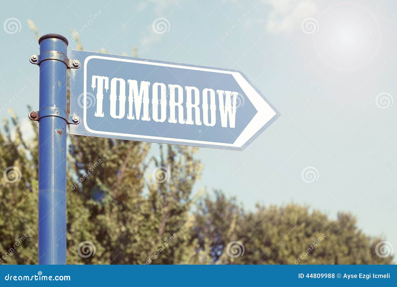Tomorrow Road Sign stock photo. Image of arrow, inspirational - 44809988