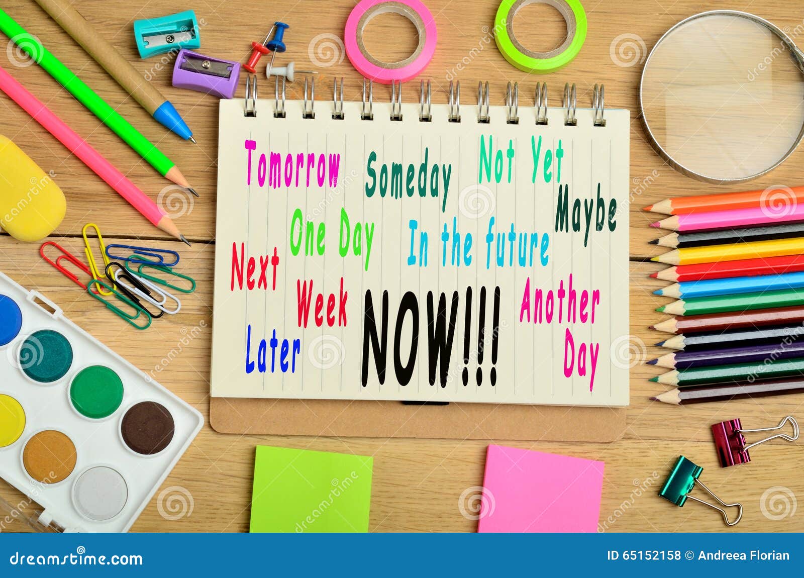 Tomorrow Someday Not yet NOW Stock Photo - Image of crayon, exclamation ...