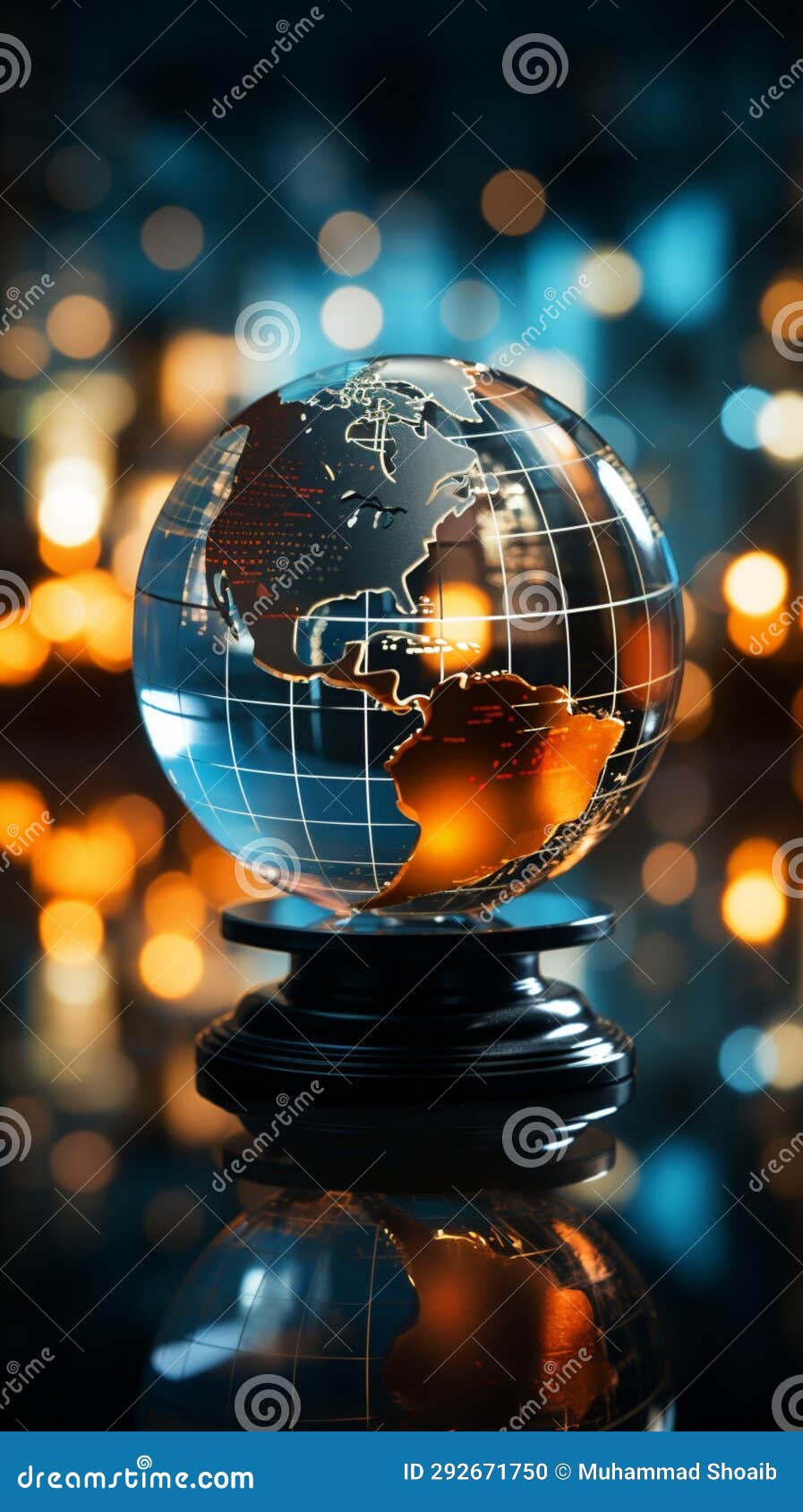 Toned Glass Globe with a Backdrop of Financial Reports and Graphs Stock ...
