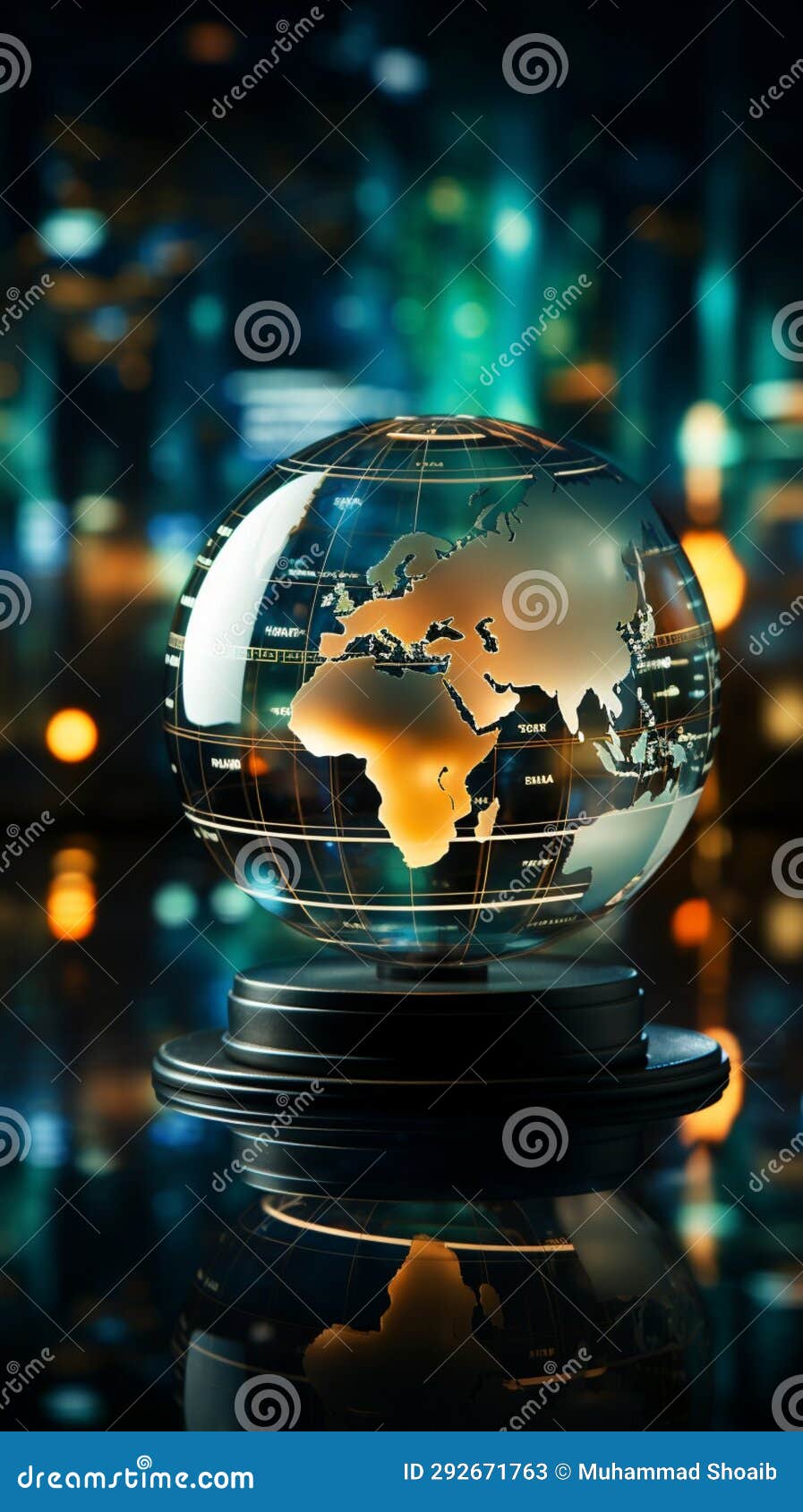Toned Glass Globe with a Backdrop of Financial Reports and Graphs Stock ...