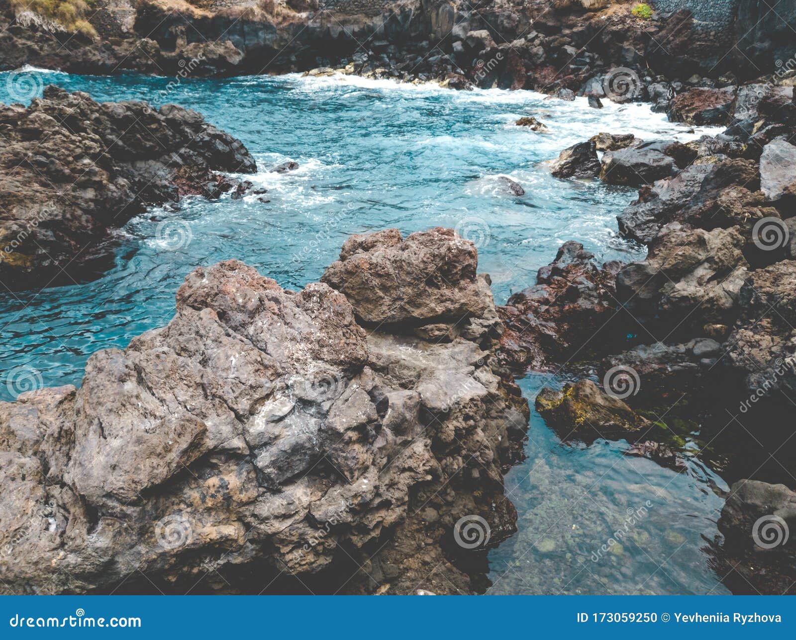 Toned Image of Ocean Lagoon with Turquoise Water Surrounded by Sharp ...