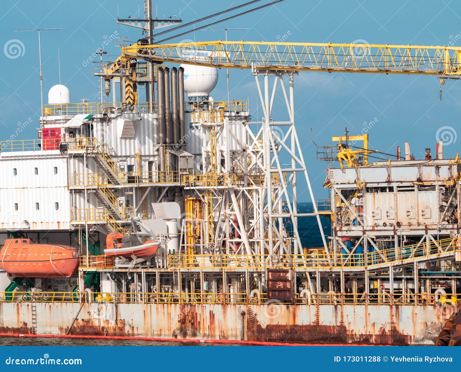 Toned Image of Old Rusty Container Cargo Ship or Oil Tanker in Docks ...