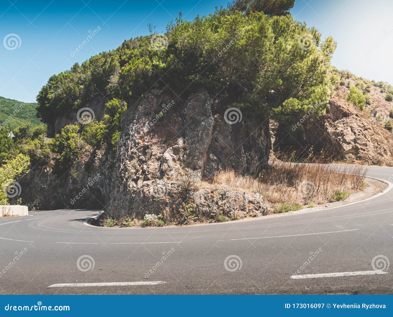 Toned Image of Sharp Hairpin Turn on the Highway at Mountains Stock ...