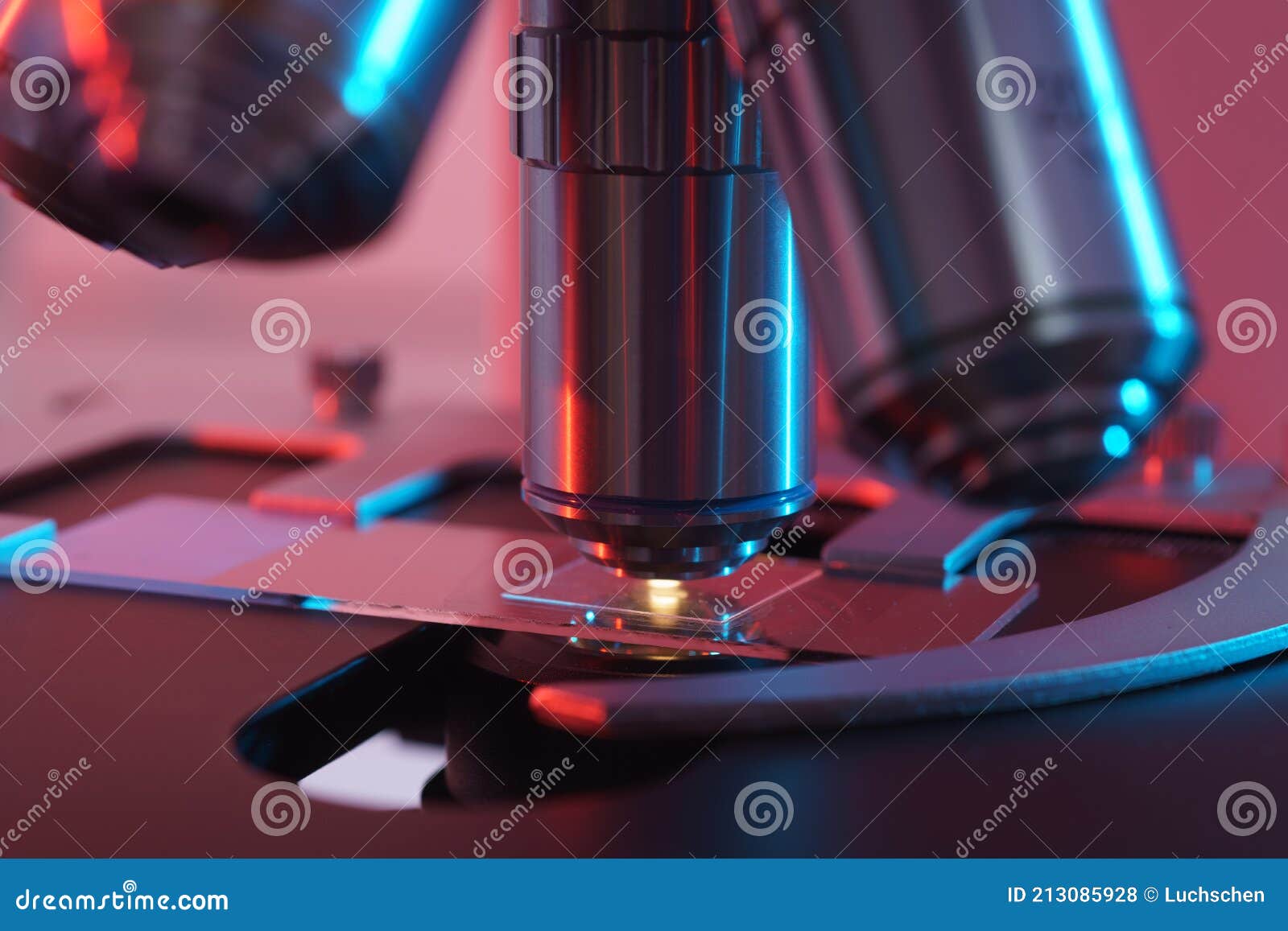 Toned Photo of a Backlit Microscope Lens in a Science Laboratory Stock ...