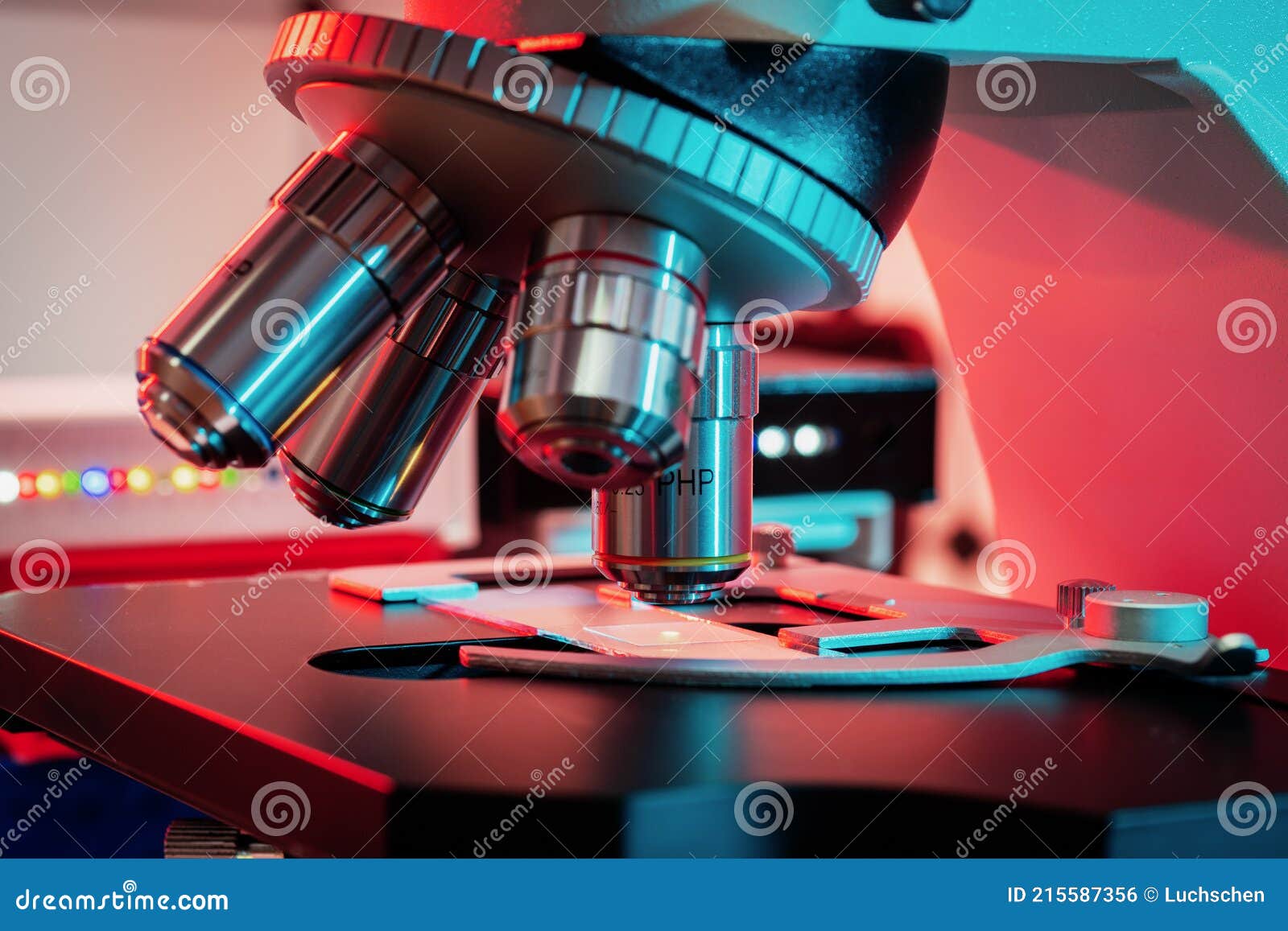 Toned Photo of a Backlit Microscope Lens in a Science Laboratory Stock ...