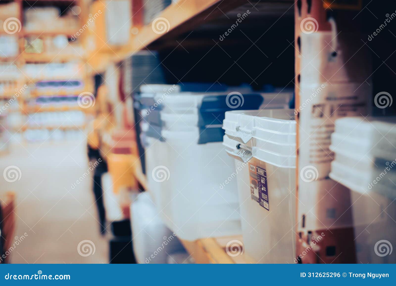Toned Photo Hardware Store Aisle with Full Stack of Transparent Boxes ...