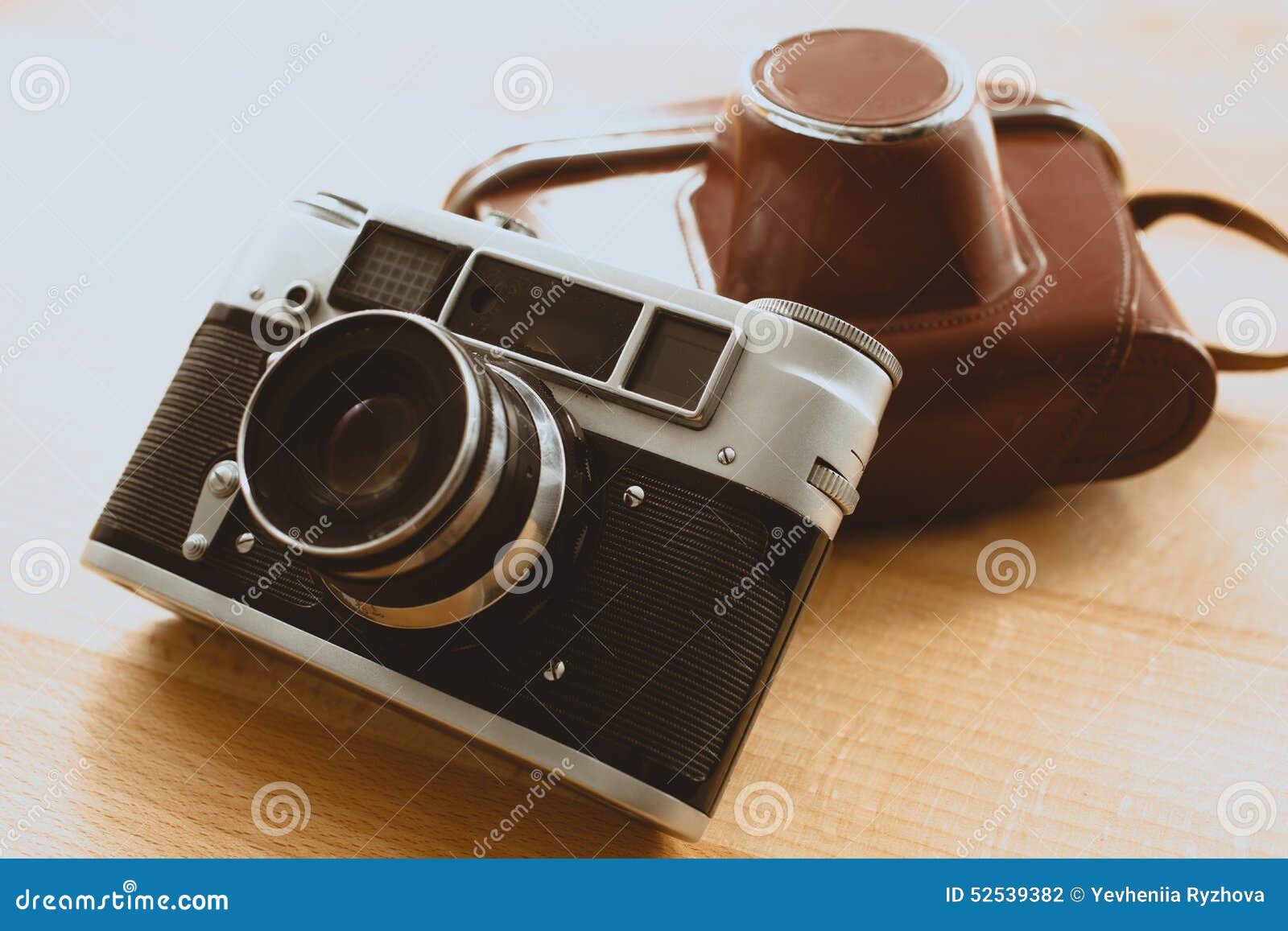 Toned Photo of Retro Camera with Brown Leather Case Stock Photo - Image ...