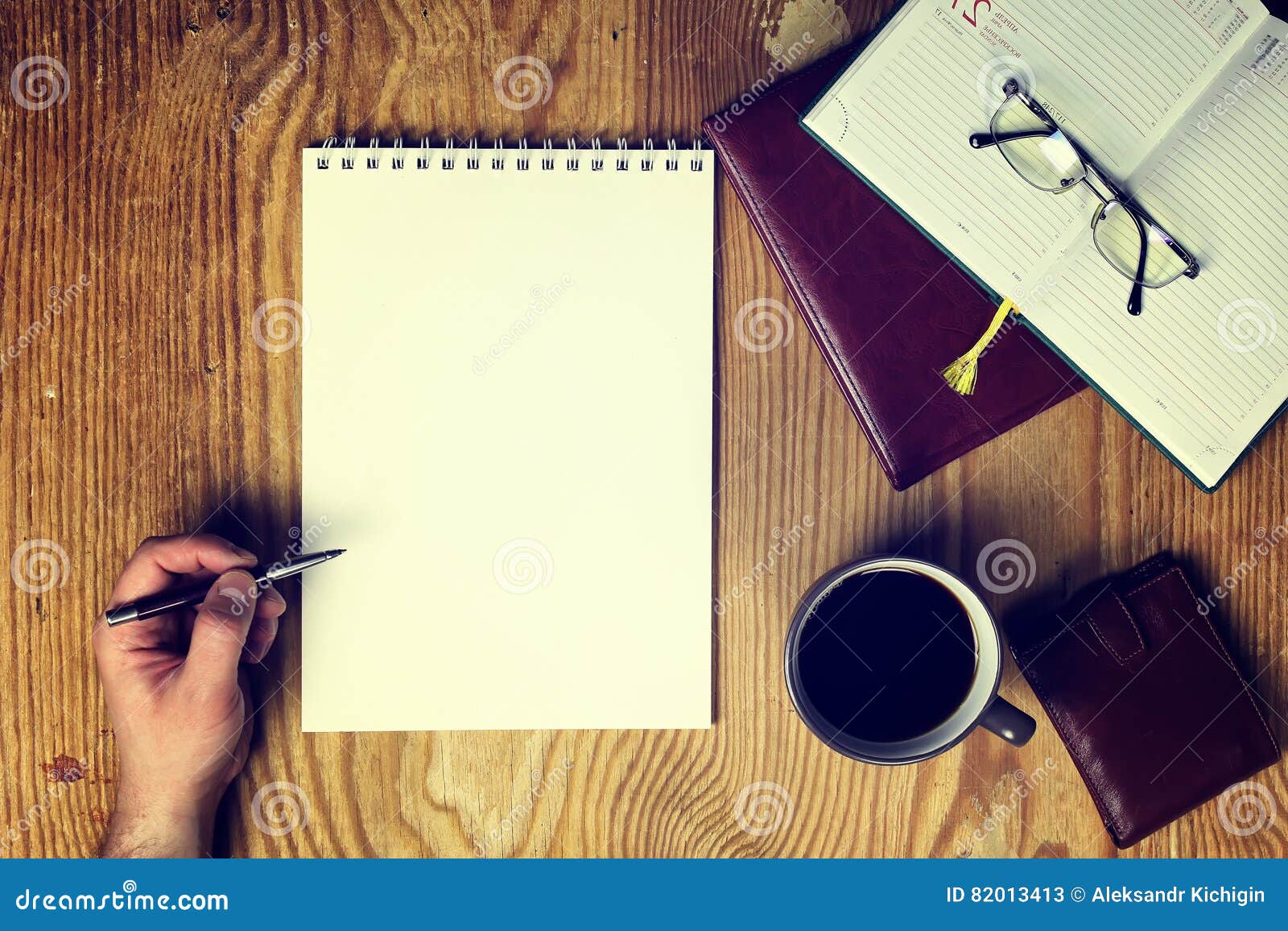 Toned Table Write Hand Top View Stock Image - Image of page, paper ...