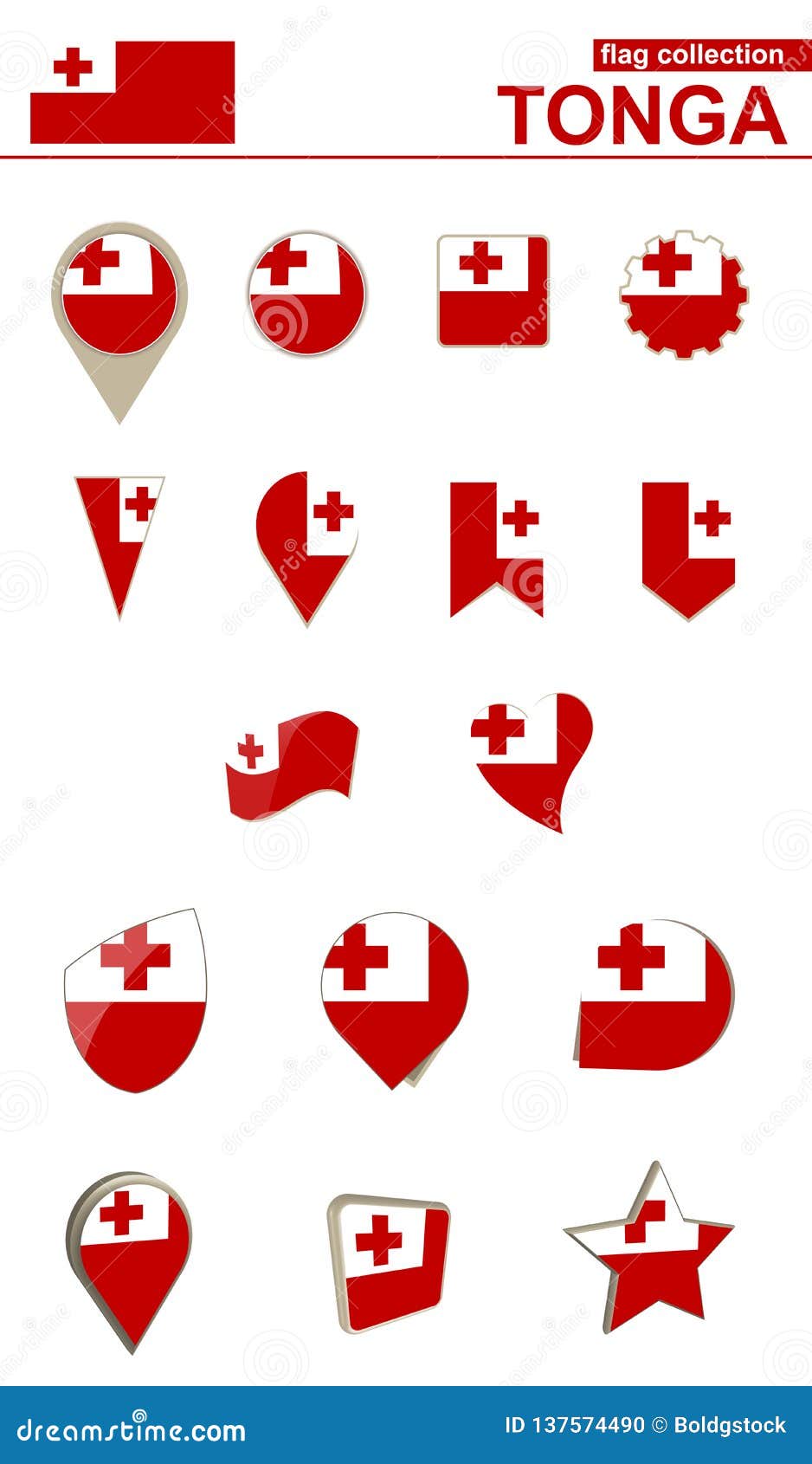Tonga Flag Collection. Big Set for Design Stock Vector - Illustration ...