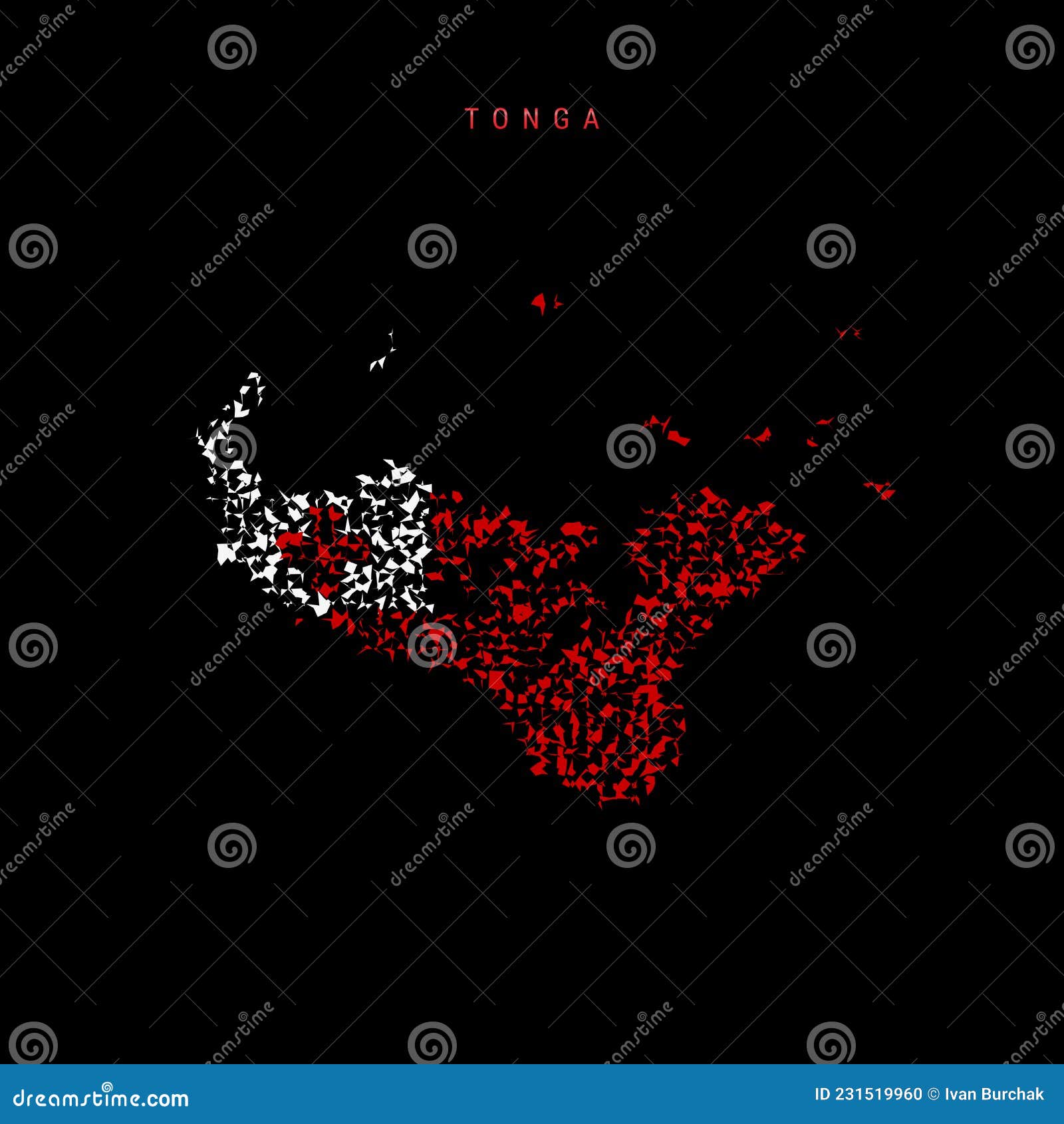 Tonga Flag Map, Chaotic Particles Pattern in the Tongan Flag Colors ...