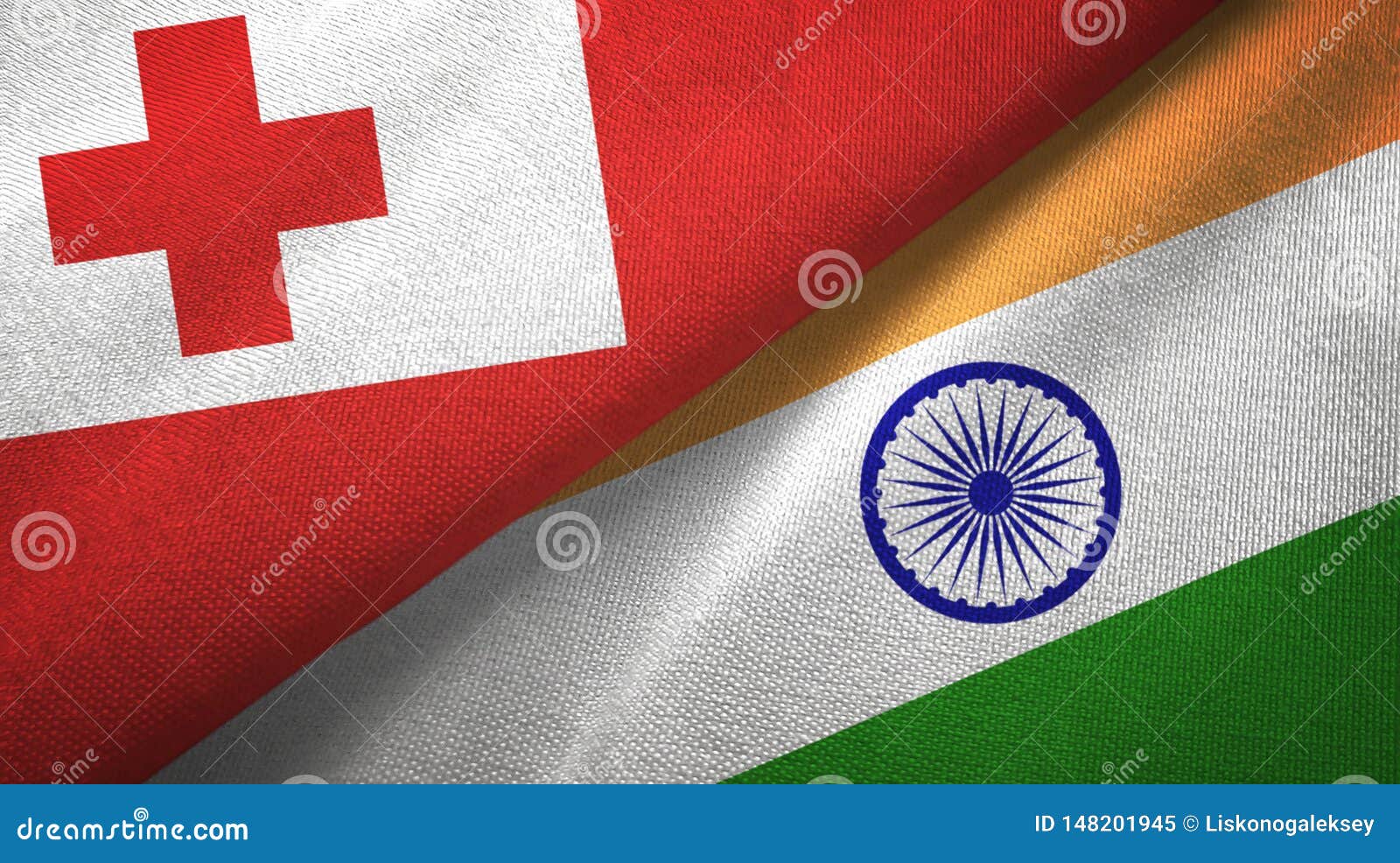 Tonga and India Two Flags Textile Cloth, Fabric Texture Stock ...