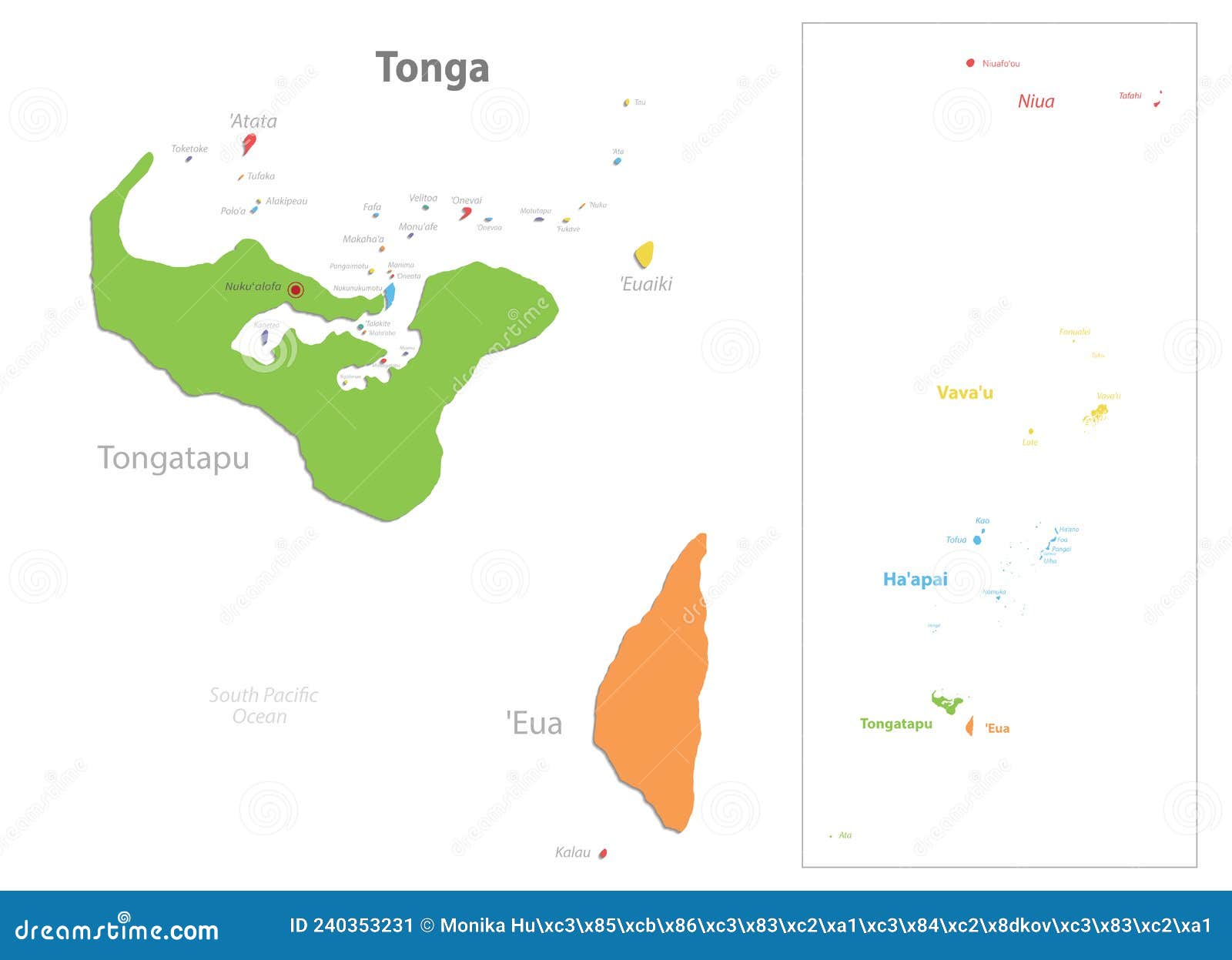 Tonga Map, Administrative Division, Separate Regions with Names, Color ...