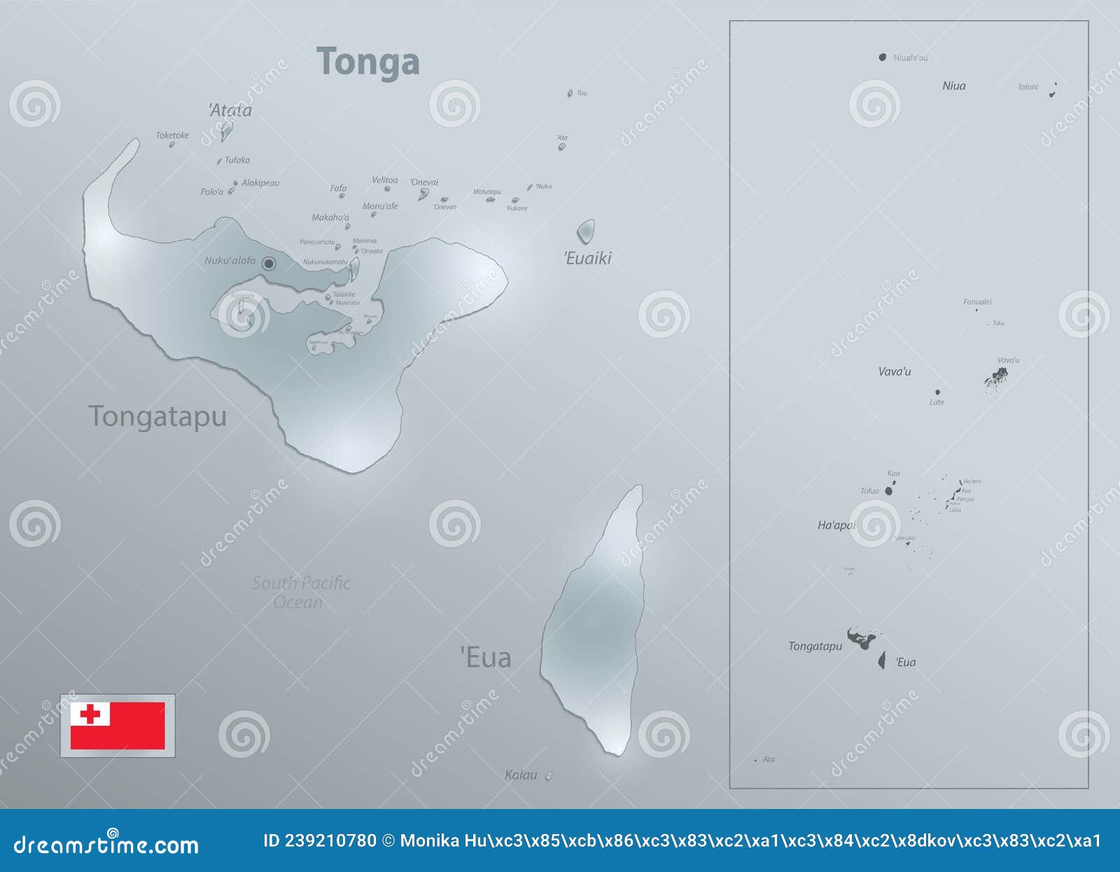 Tonga Map, Islands with Names, Design Glass Card 3D Stock Vector ...