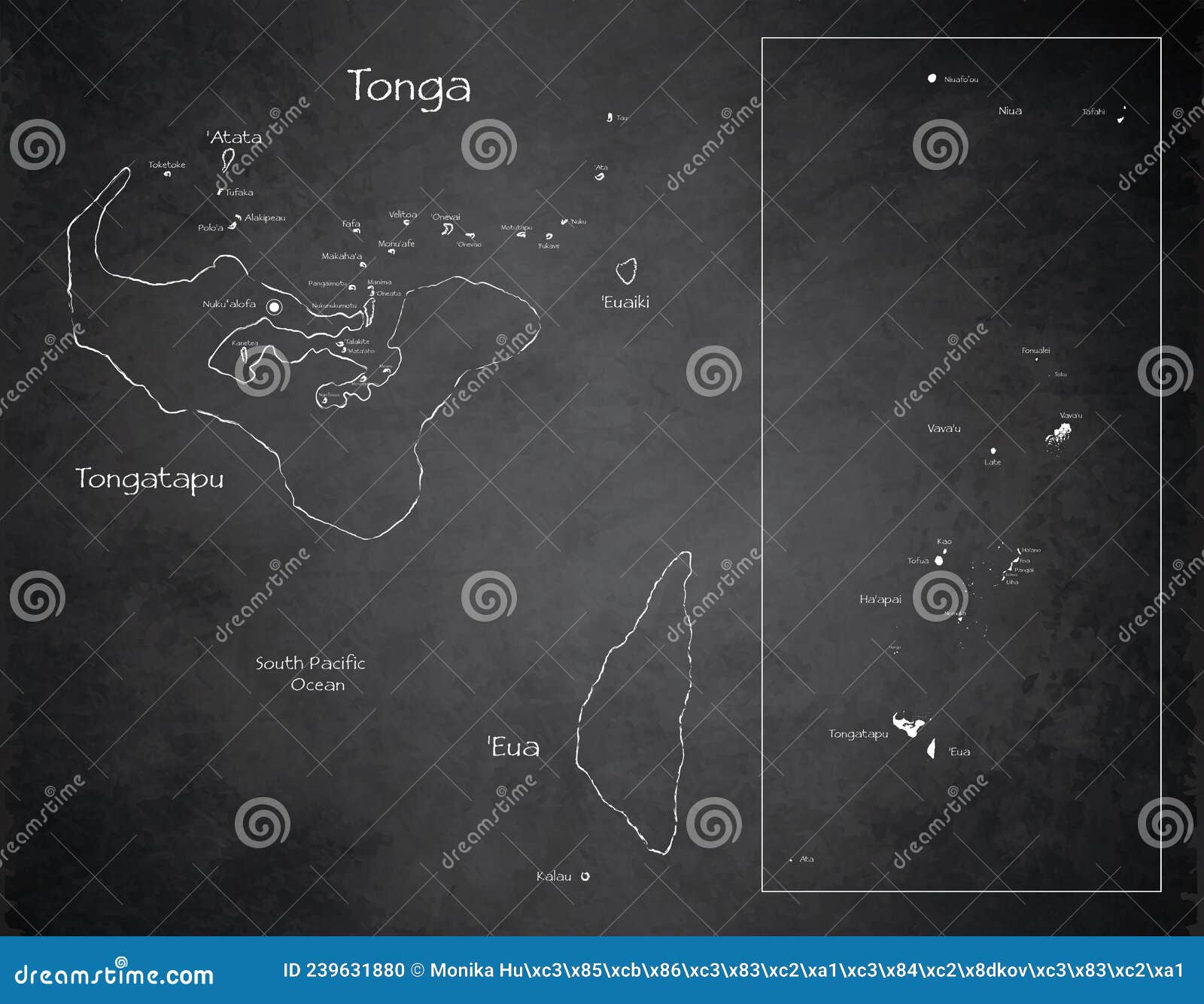 Tonga Map, Islands Whit Names, Design Card Blackboard Chalkboard Stock ...