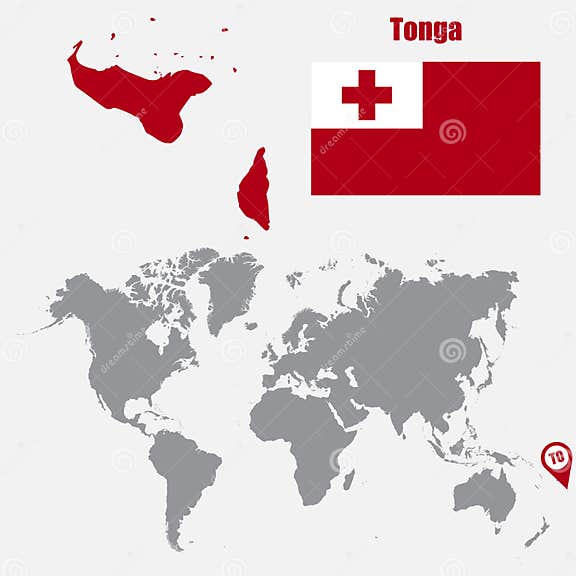 Tonga Map on a World Map with Flag and Map Pointer. Vector Illustration ...