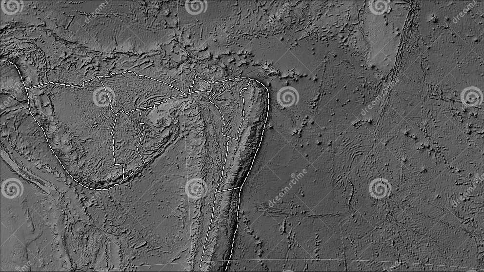 Tonga Plate - Boundaries. Grayscale Map Stock Illustration ...