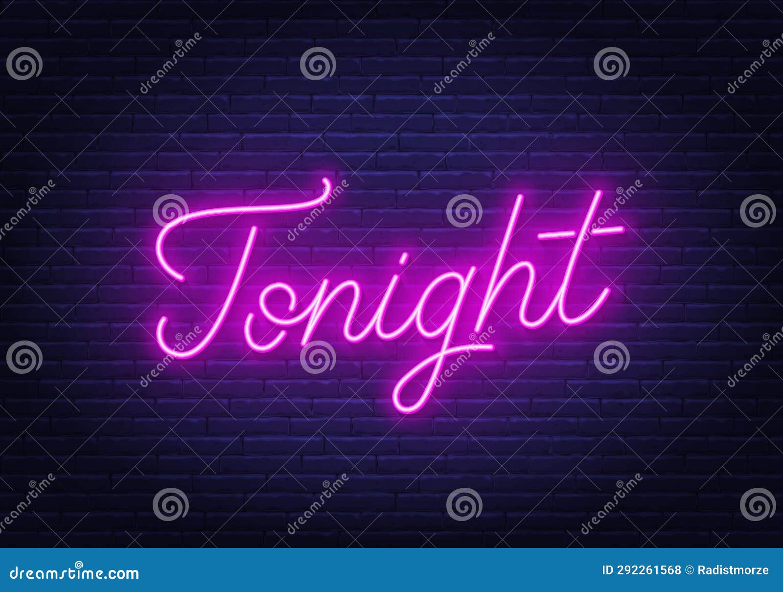 Tonight Neon Lettering on Brick Wall Background. Stock Vector ...