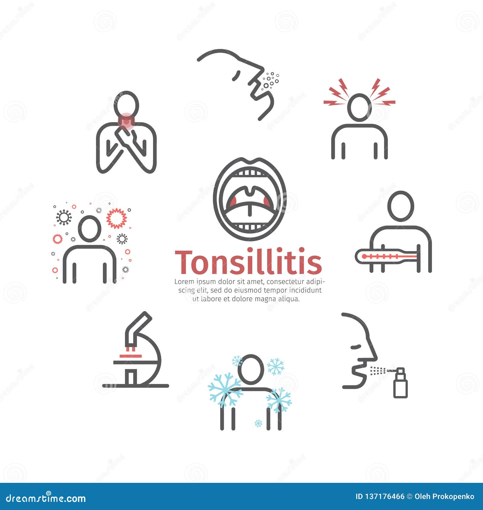 Tonsillitis Banner. Symptoms, Treatment. Line Icons Set. Vector Signs ...