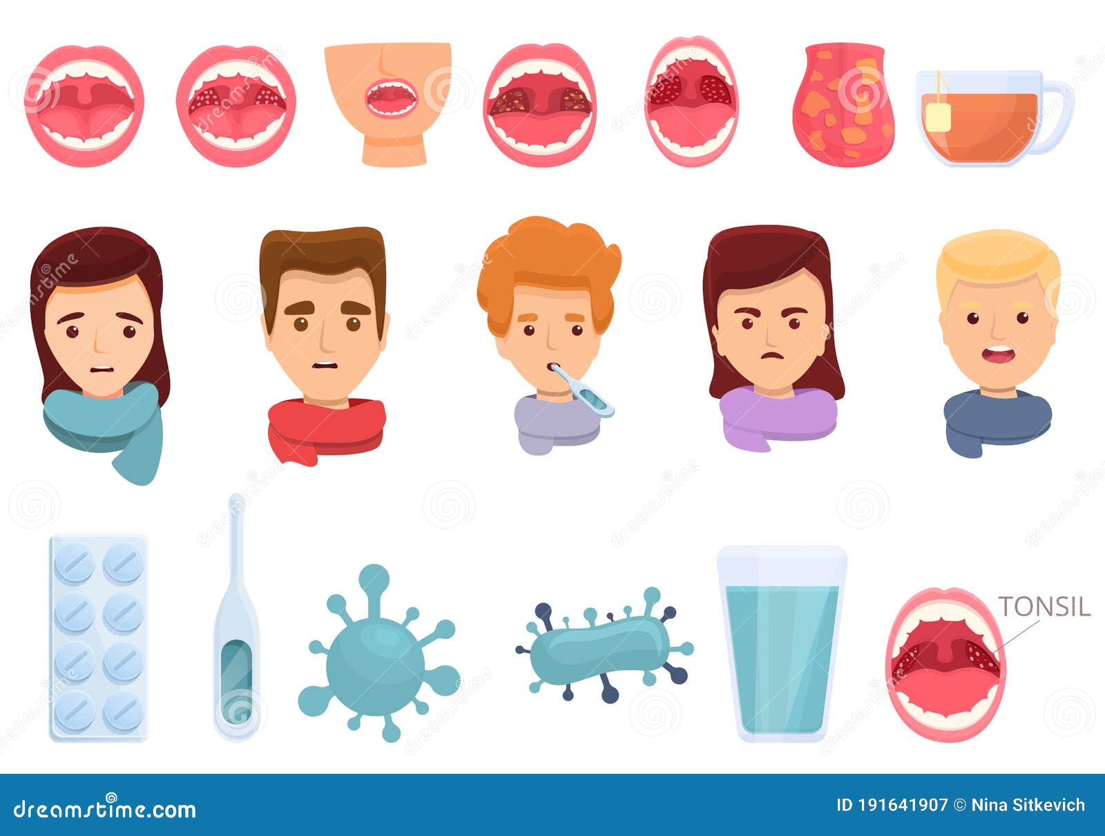 Tonsillitis Icons Set Simple Vector. Tonsil Anatomy | CartoonDealer.com ...