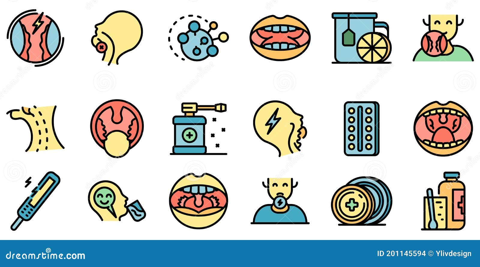 Tonsillitis Icons Set Vector Flat Stock Vector - Illustration of angina ...