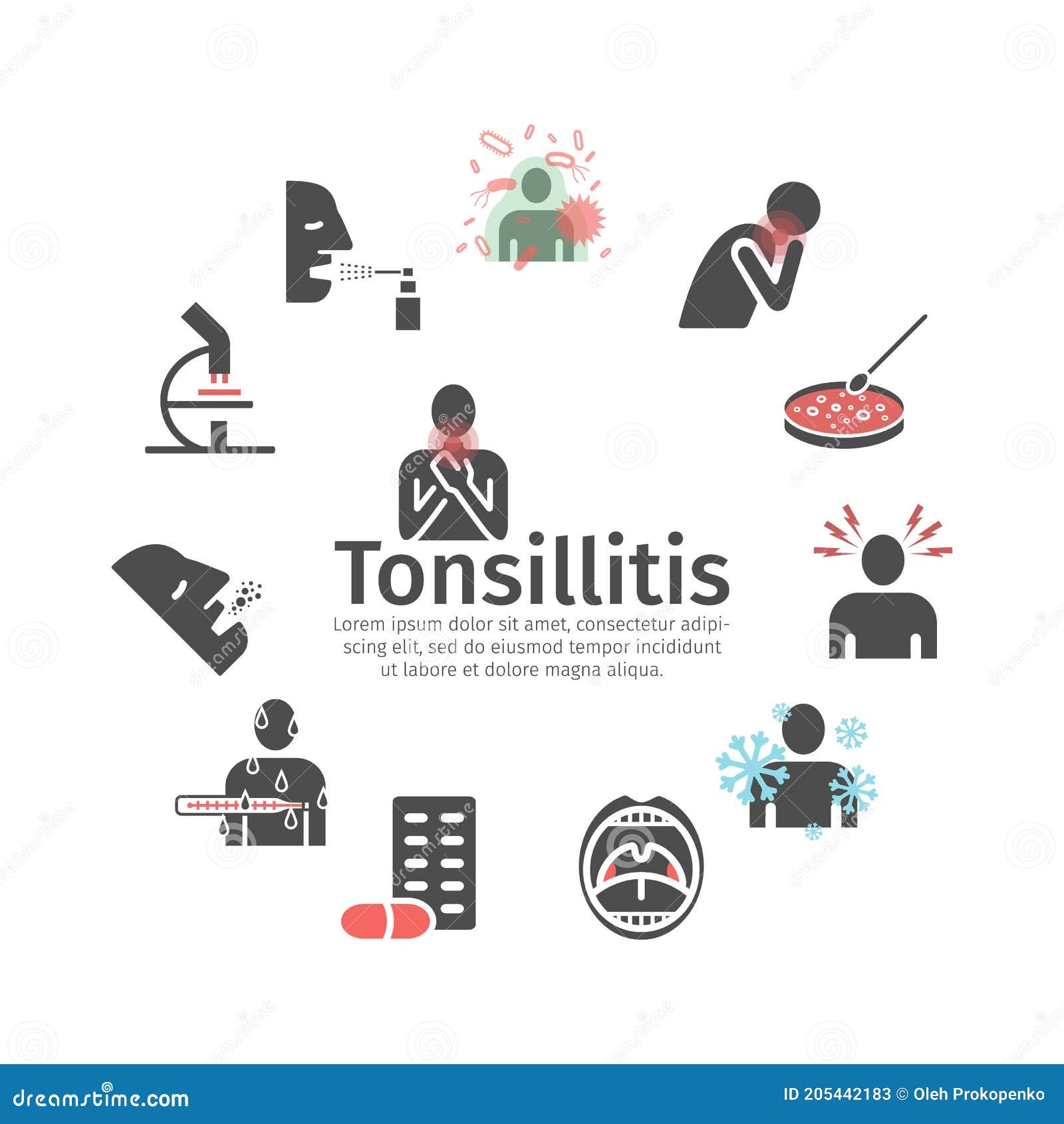 Tonsillitis. Symptoms, Treatment. Flat Set. Vector Signs for Web ...