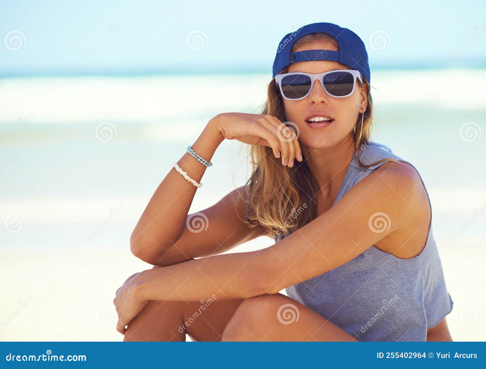 Too Cool for Summer. a an Attractive Young Woman at the Beach. Stock ...